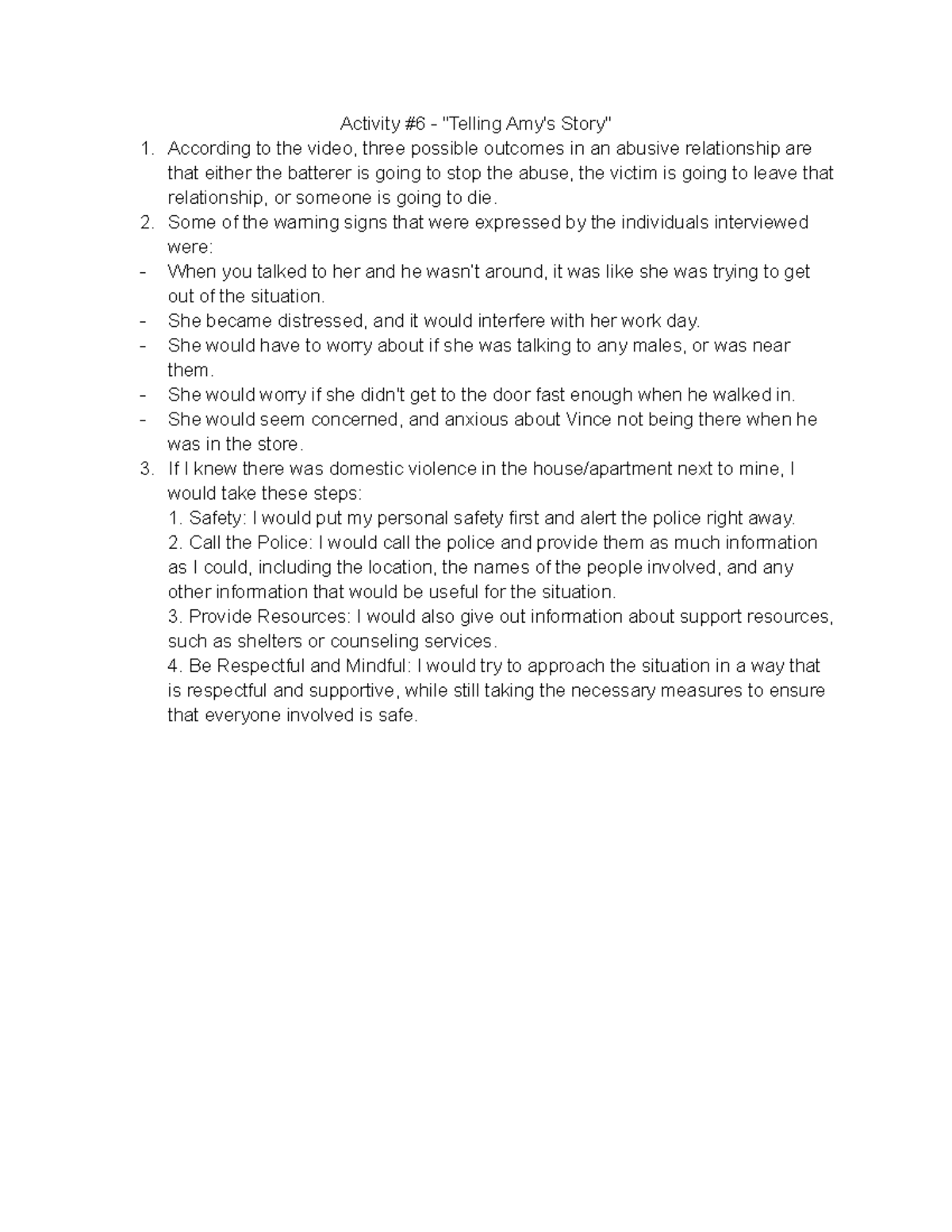 Activity #6 - Telling Amy's Story - Activity #6 - "Telling Amy's Story ...