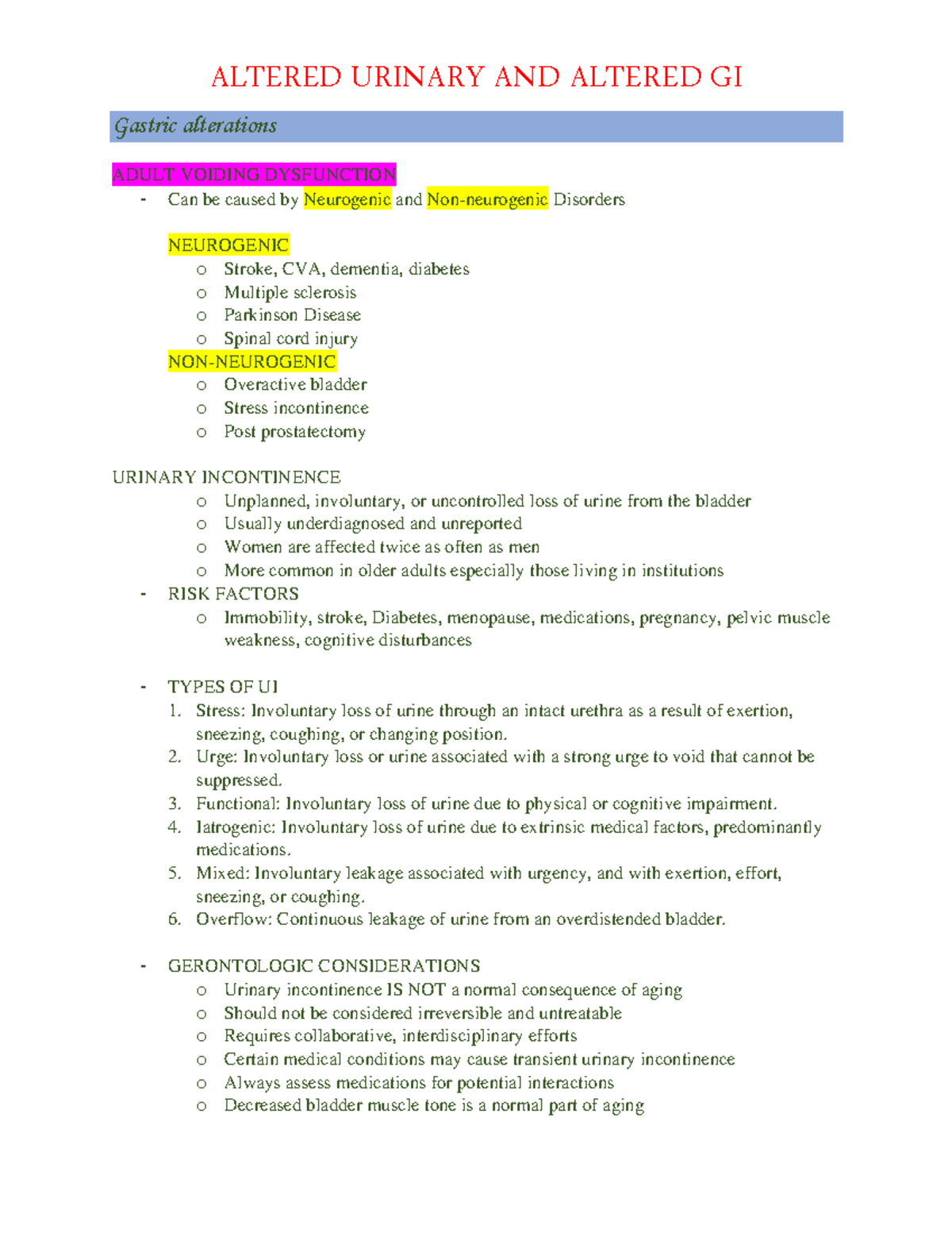 Adult-voiding-dysfunction - ALTERED URINARY AND ALTERED GI Gastric ...