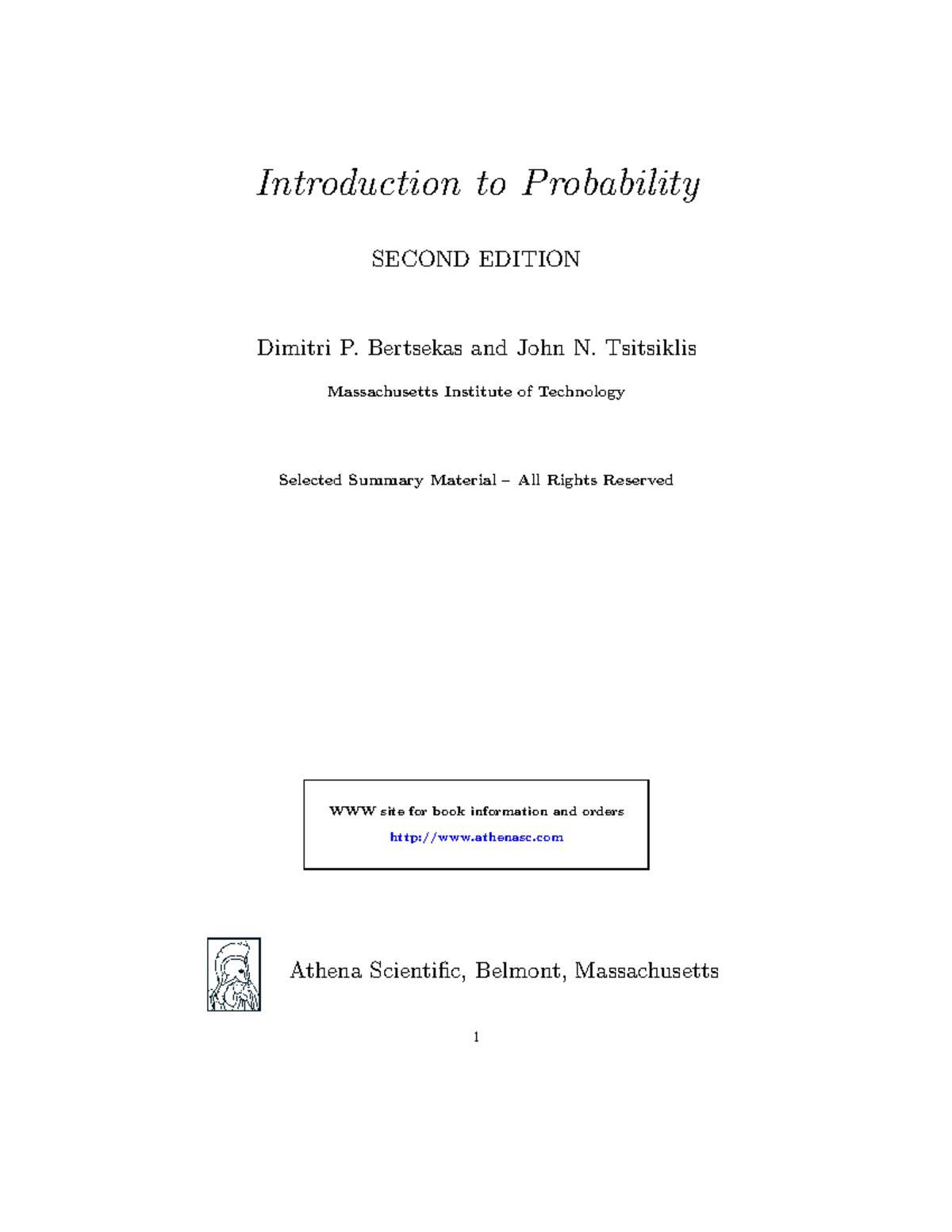 Mitres 6 012S18 Textbook - Introduction to Probability SECOND EDITION Dimitri P. Bertsekas and ...