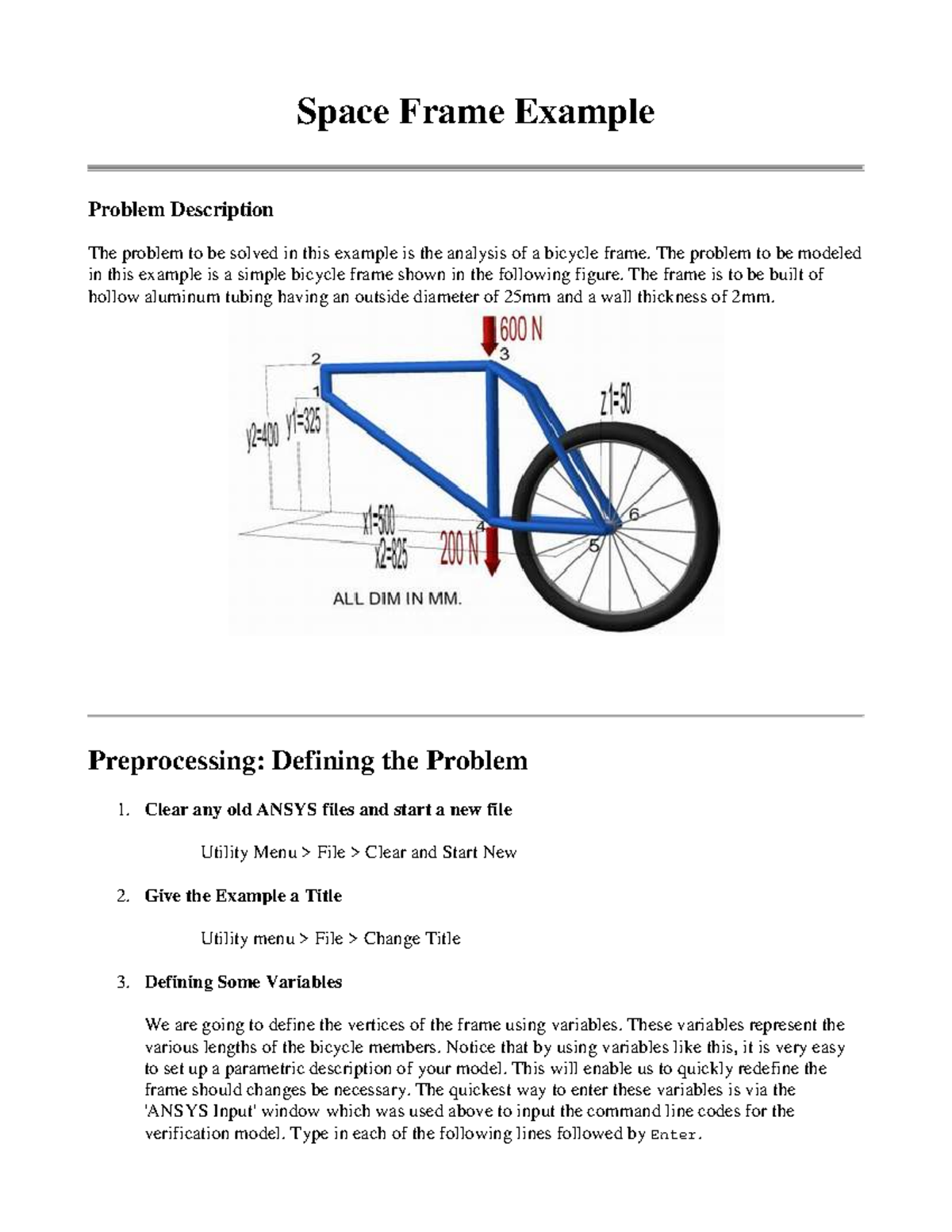 (MSc) Tutorial 3a Space Frame Example - Space Frame Example Problem ...