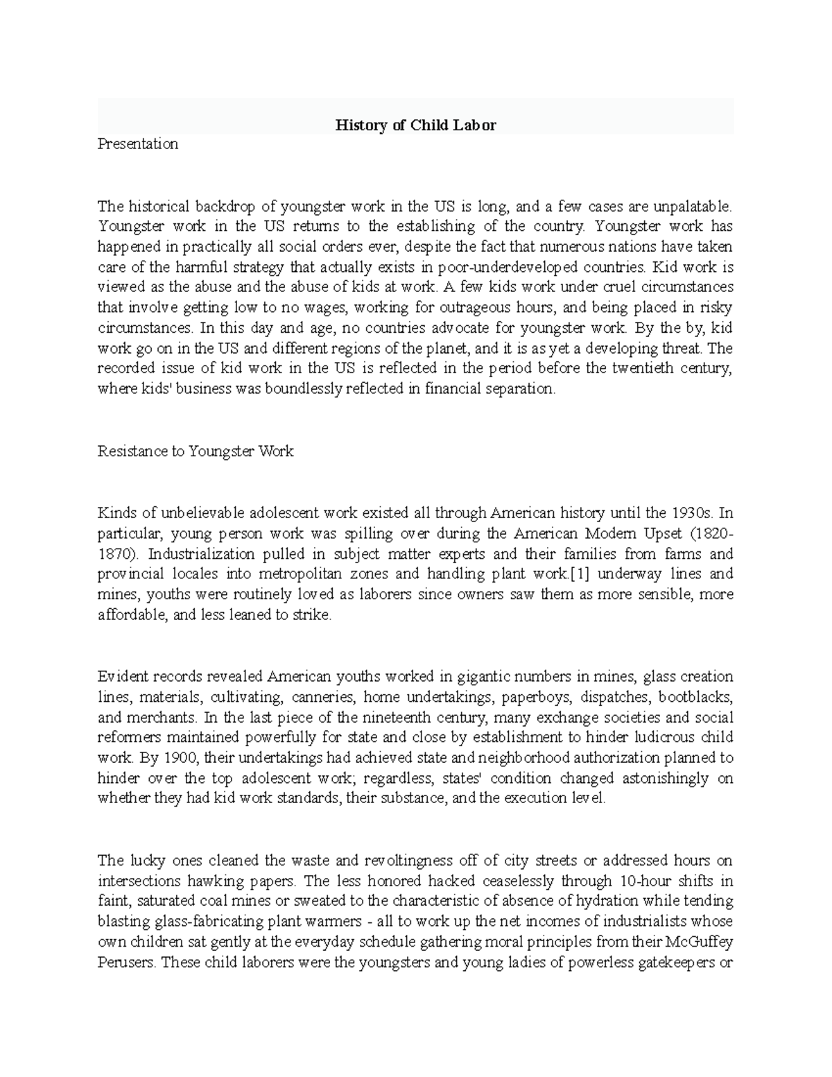 History of Child Labor - research - History of Child Labor Presentation ...