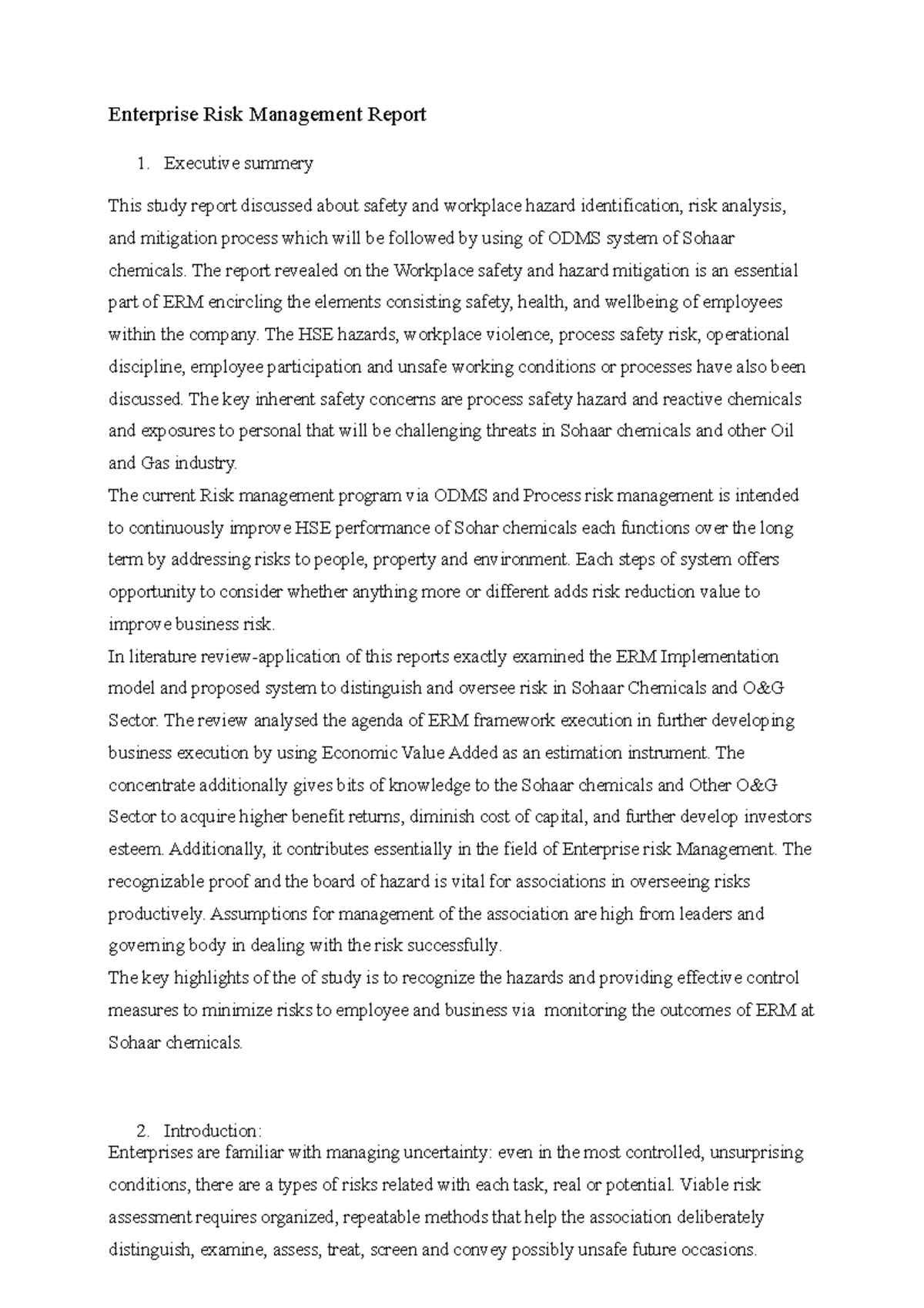 Enterprise Risk Management Report - Enterprise Risk Management Report ...