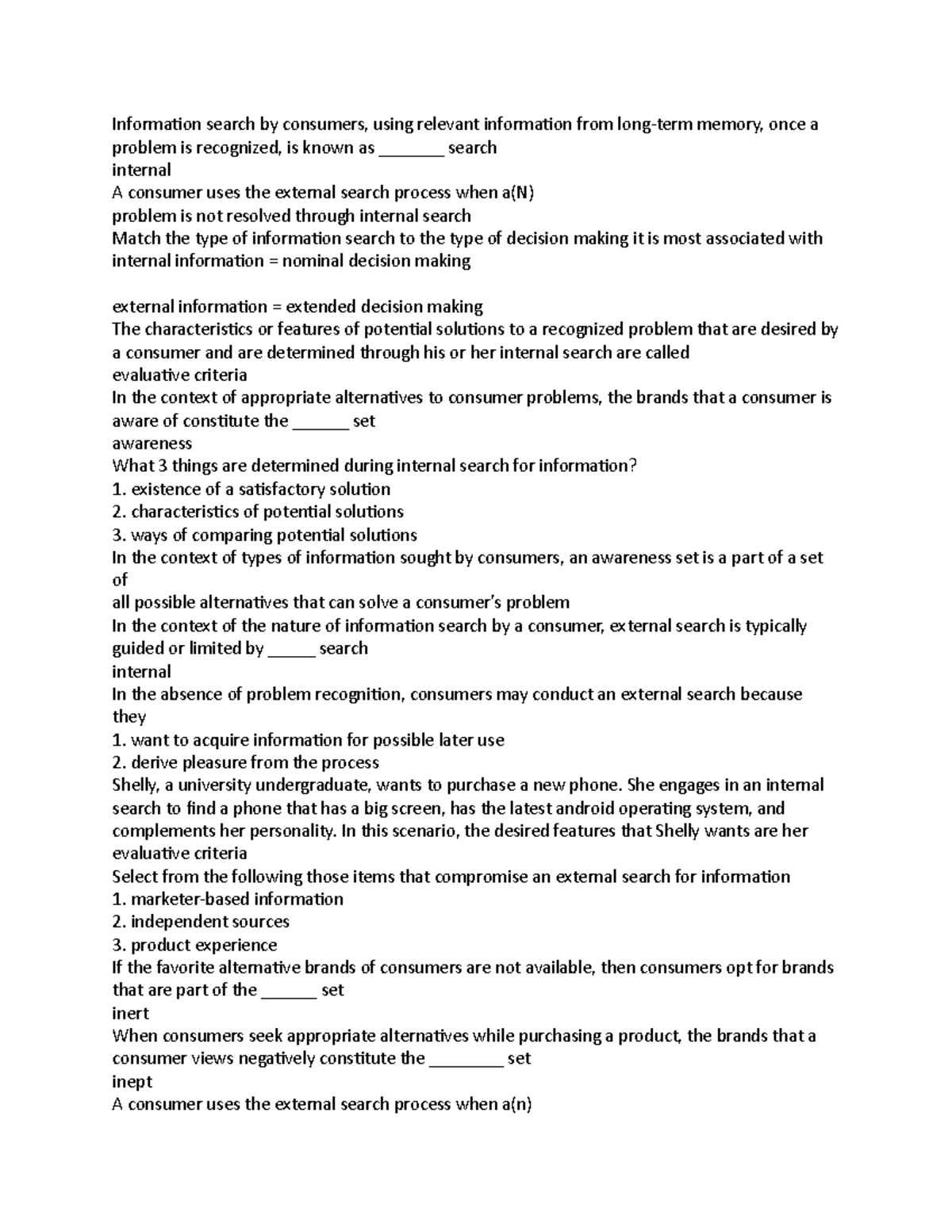 Information search by consumers - She engages in an internal search to ...