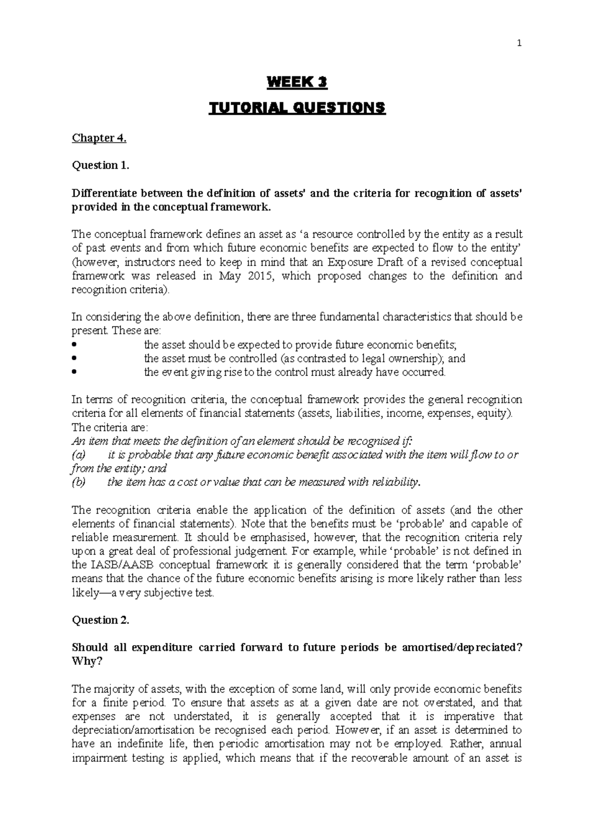 WEEK 2 Ch 3 tutorila lecture notes - WEEK 3 TUTORIAL QUESTIONS Chapter ...