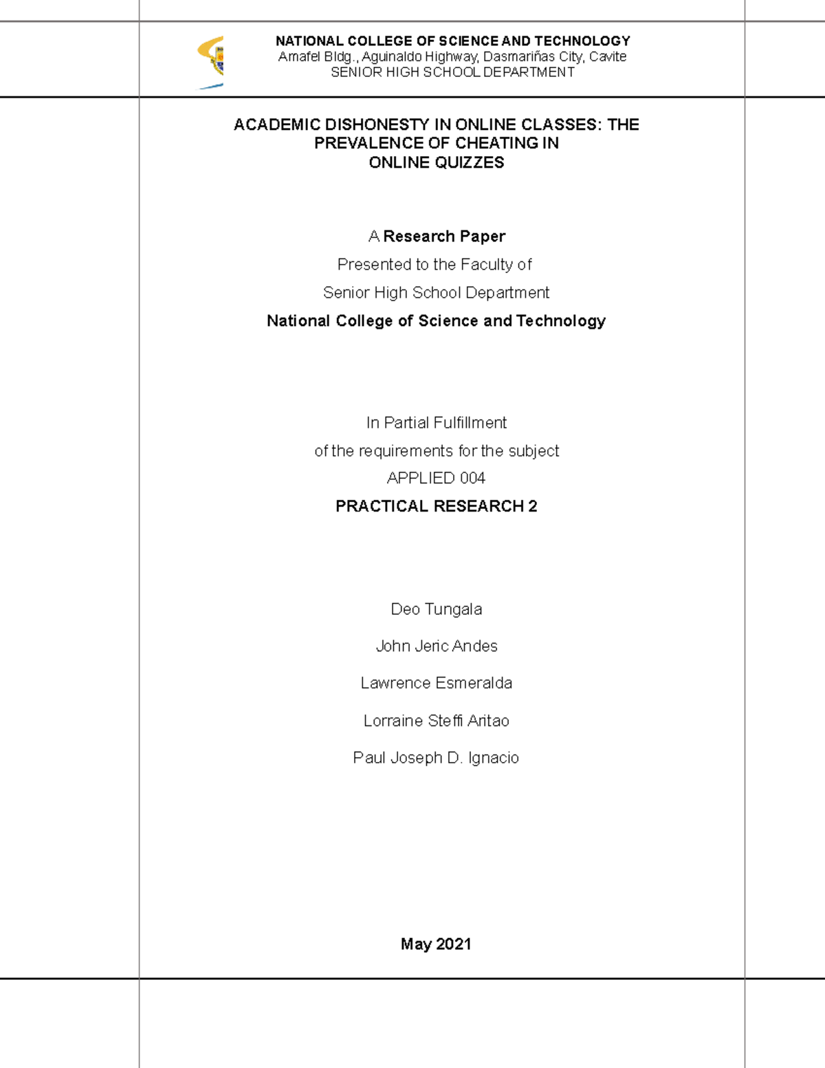 PR2 Group 9 Chapter 1 - thesis - Integrated Thesis - La Salle - Dasma ...