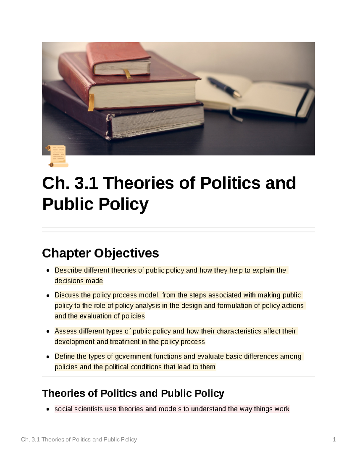3.1 theories of politics and public policy - Ê Ch. 3 Theories of ...