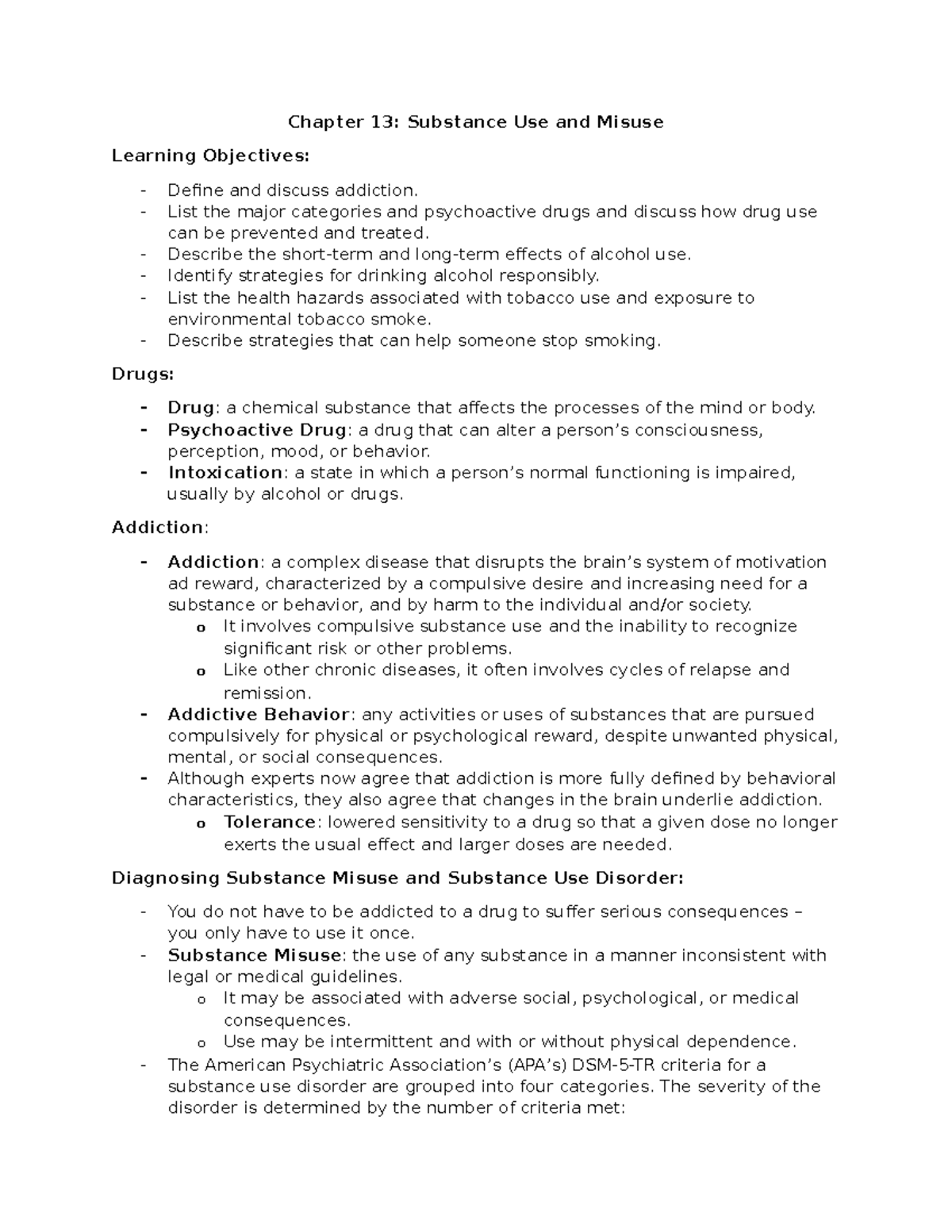 Chapter 13 CHHS - Chapter 13: Substance Use and Misuse Learning ...