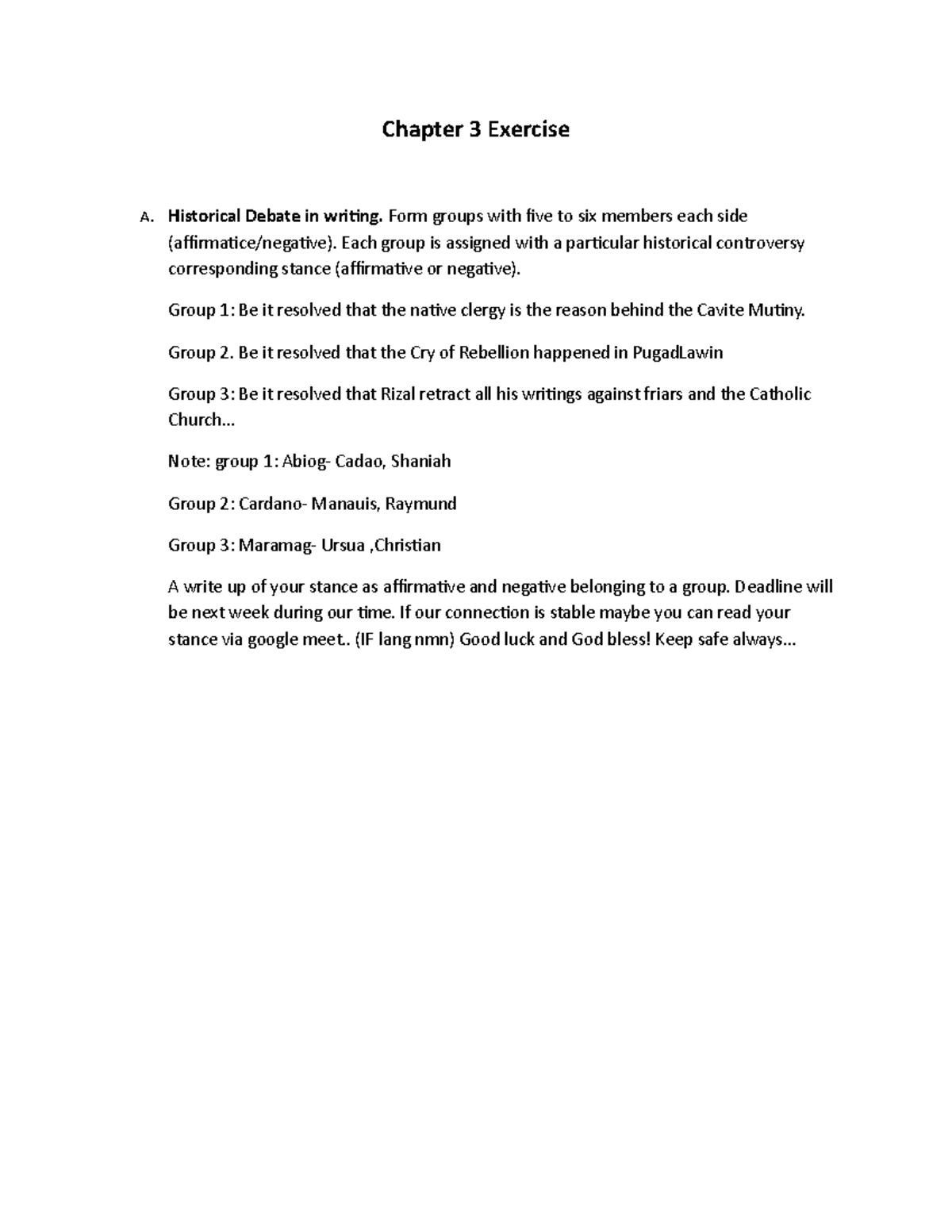 Debate - Helpful - Chapter 3 Exercise A. Historical Debate in writing ...