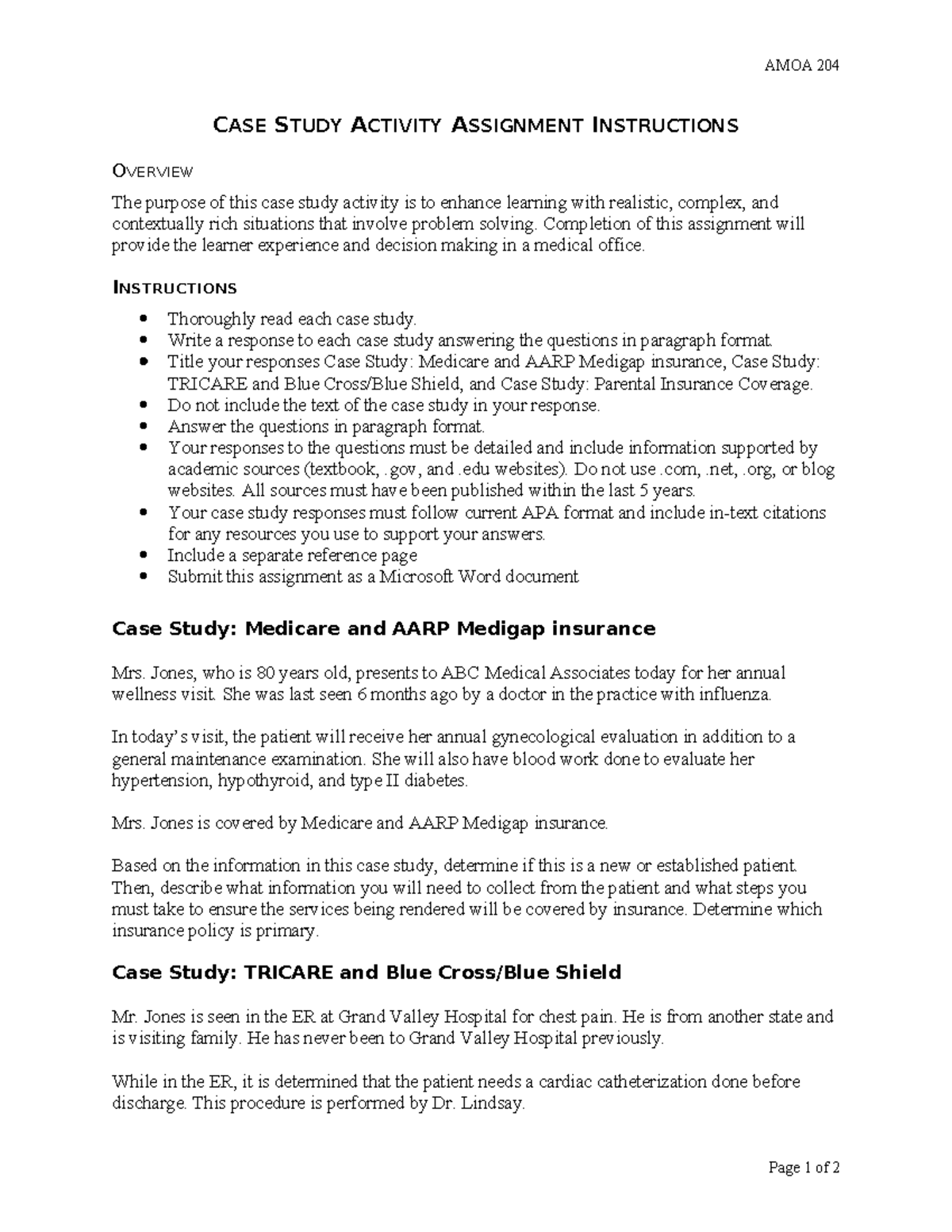 Casestudies - AMOA 204 CASE STUDY ACTIVITY ASSIGNMENT INSTRUCTIONS ...
