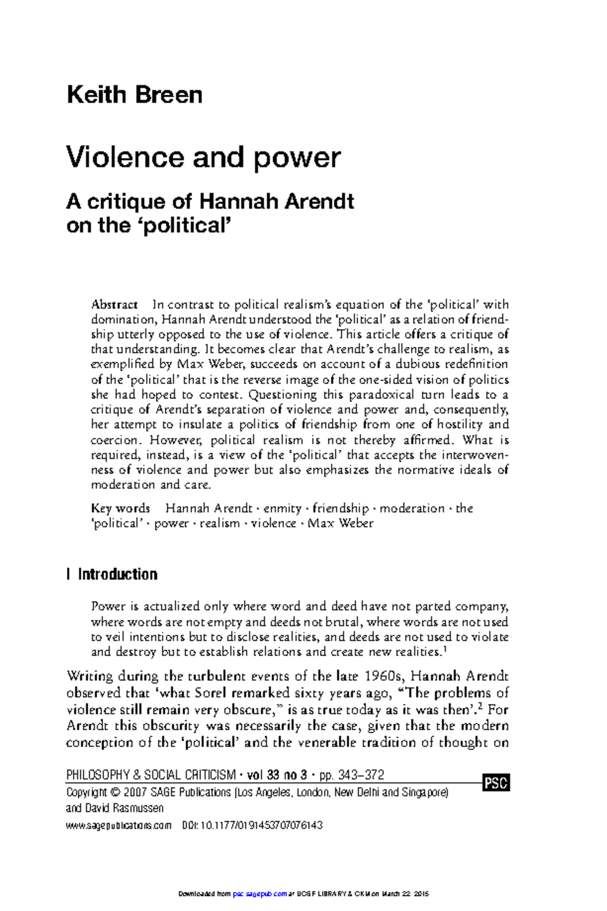 Breen, K. - Violence and power- A critique of Hannah Arendt on the ...