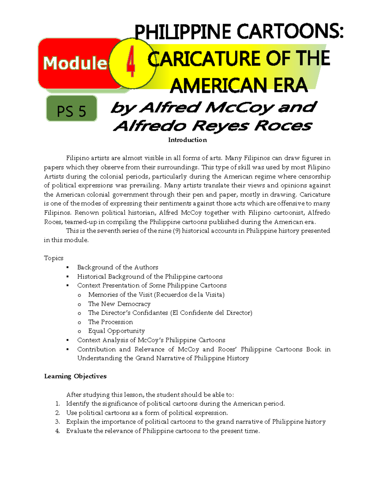 PS 5 Philippine Caricature - Introduction Filipino artists are almost ...