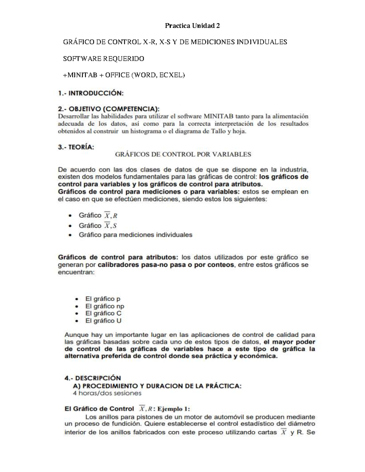 Practica Unidad 2-Gráficas de Control para Variables, control estadístico de la Calidad - Studocu