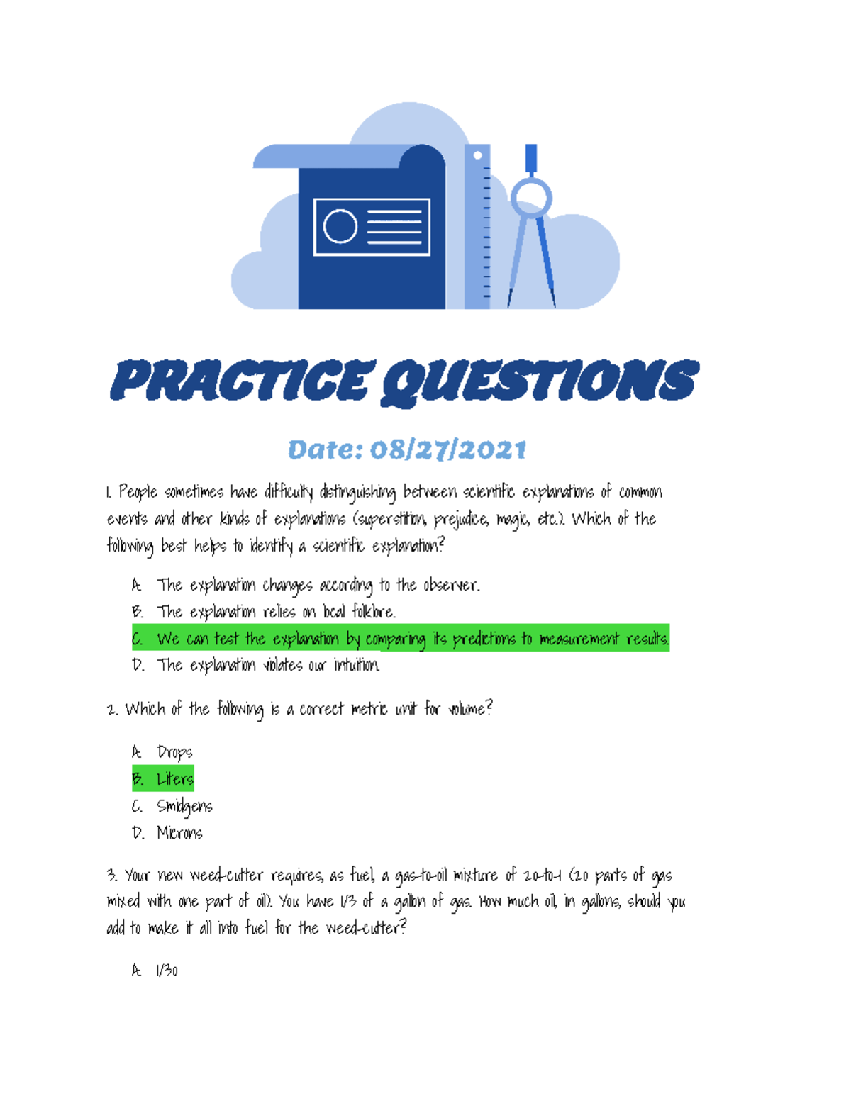 Practice exam - assignments, chapters, and lectures - PRACTICE QUESTIONS Date: 08/27/ People ...