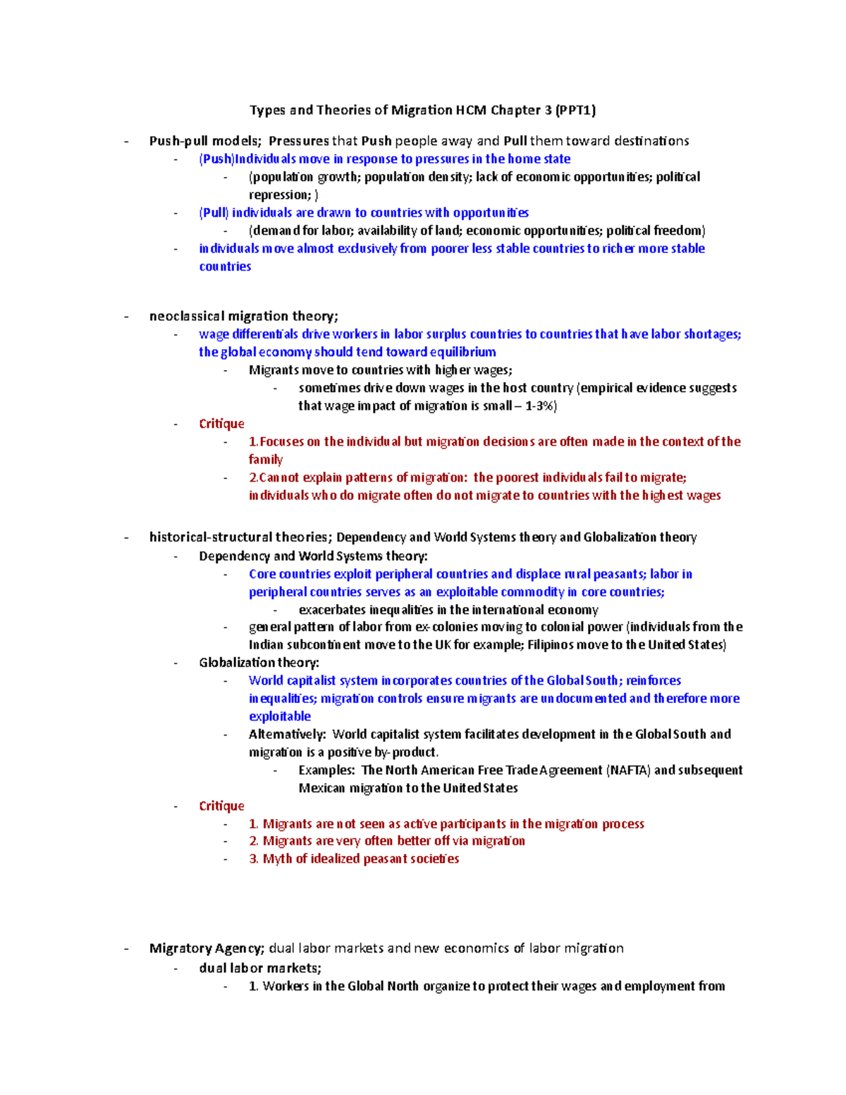 Soc 104 midterm terms - Types and Theories of Migration HCM Chapter 3 ...