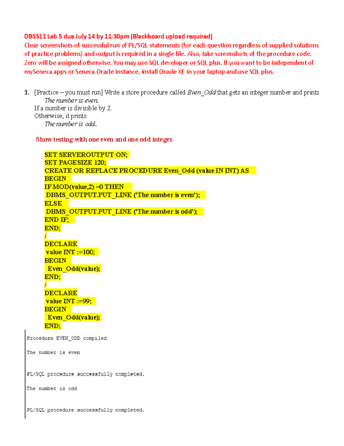 Lab 5 Nbb Pls Sql Lab5 Dbs311 Lab 5 Due July 14 By 1130pm Blackboard Upload Required