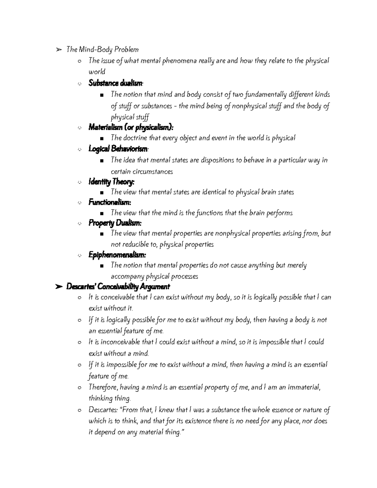 Chapter 4 Mind and Body - Notes about the mind and body. - The Mind ...