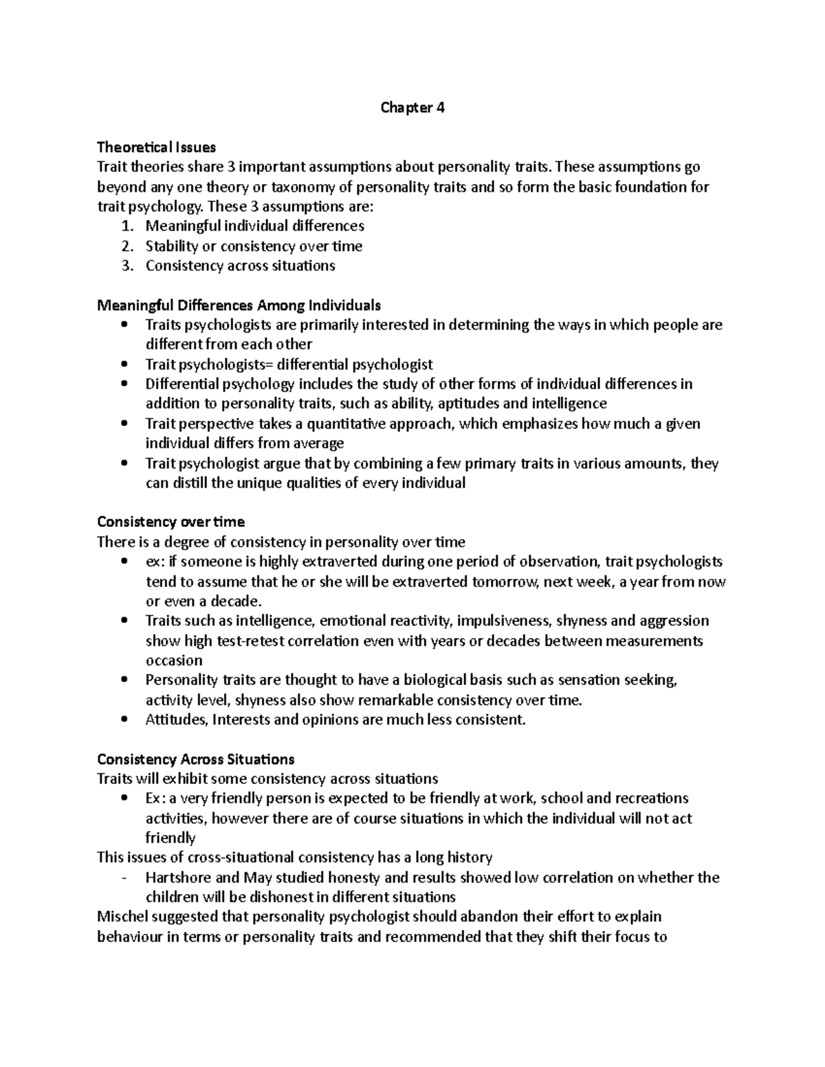 Chapter 4 - Summary Introduction to the Study of Personality - Chapter ...