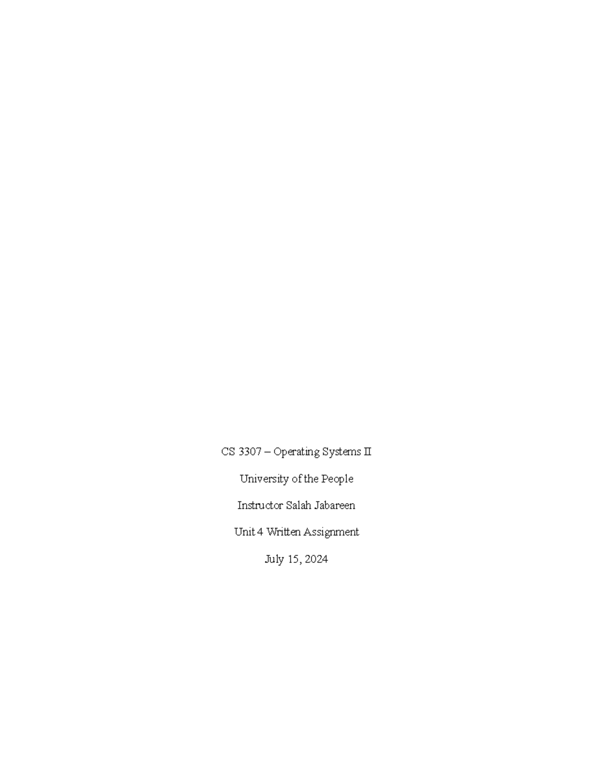 Cs 3307 Osii Unit 4 Written Assignment Cs 3307 Operating Systems Ii University Of The 