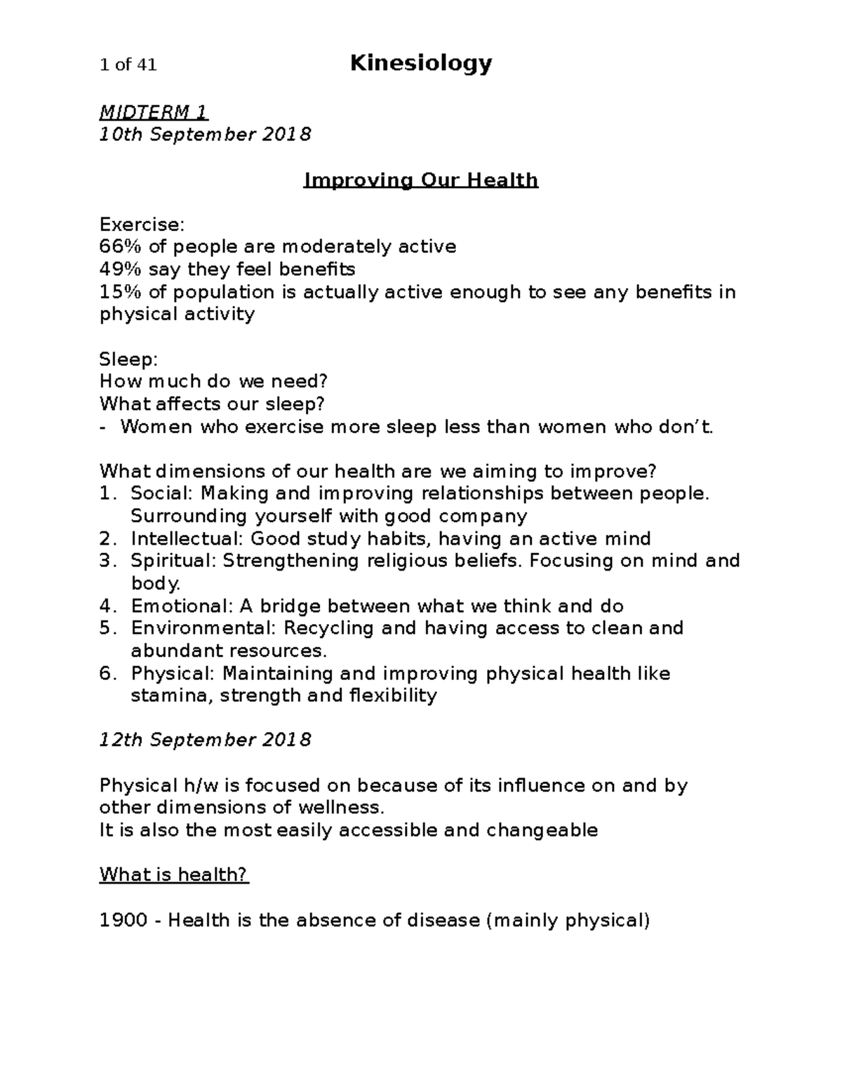 Kinesiology notes for KNES 1000 - MIDTERM 1 10th September 2018 ...