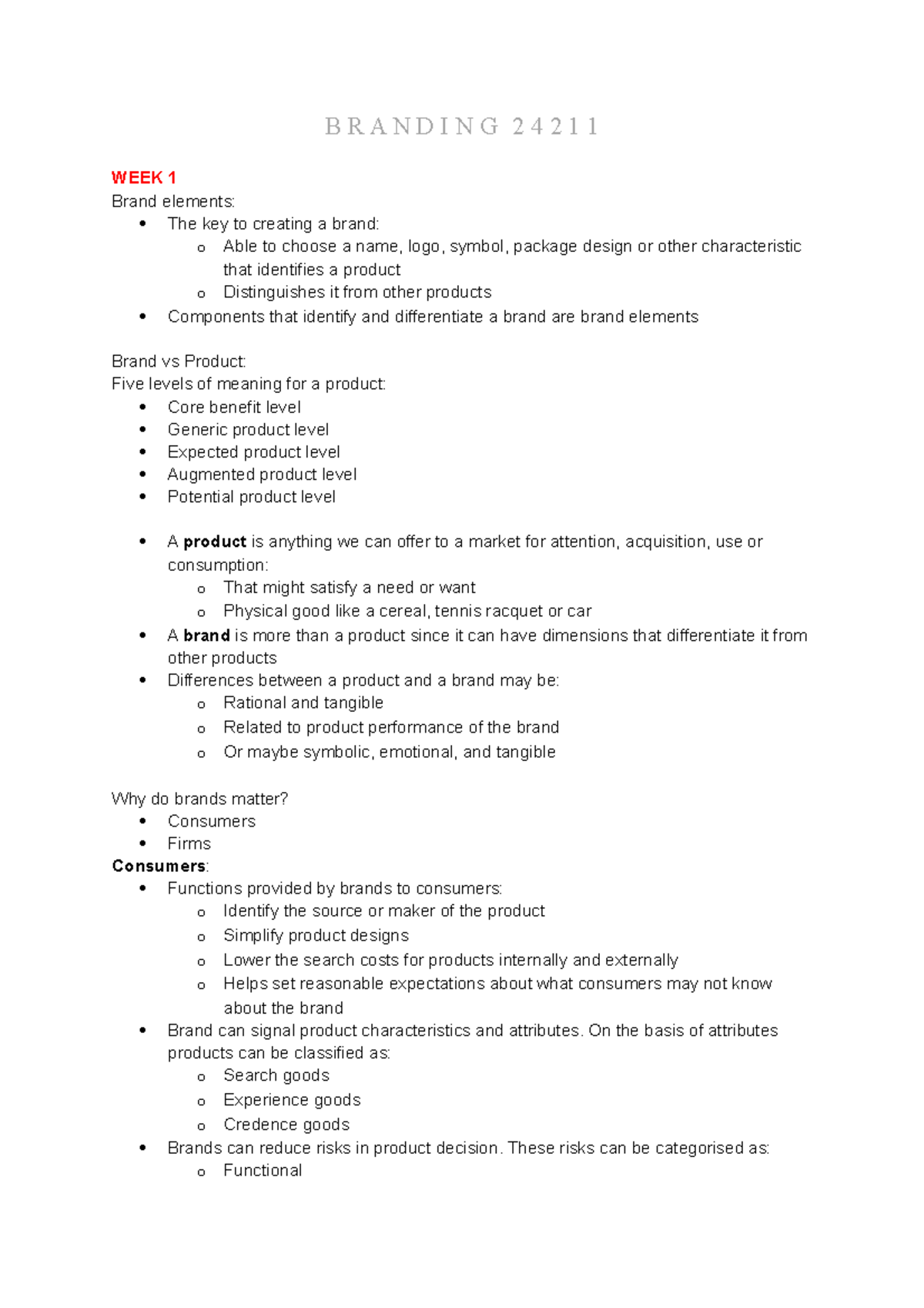 24211 branding lecture notes - B R A N D I N G 2 4 2 1 1 WEEK 1 Brand ...