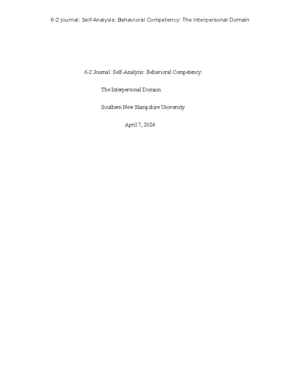 6.2 journal self analysis behavioral competency - 6-2 Journal: Self ...