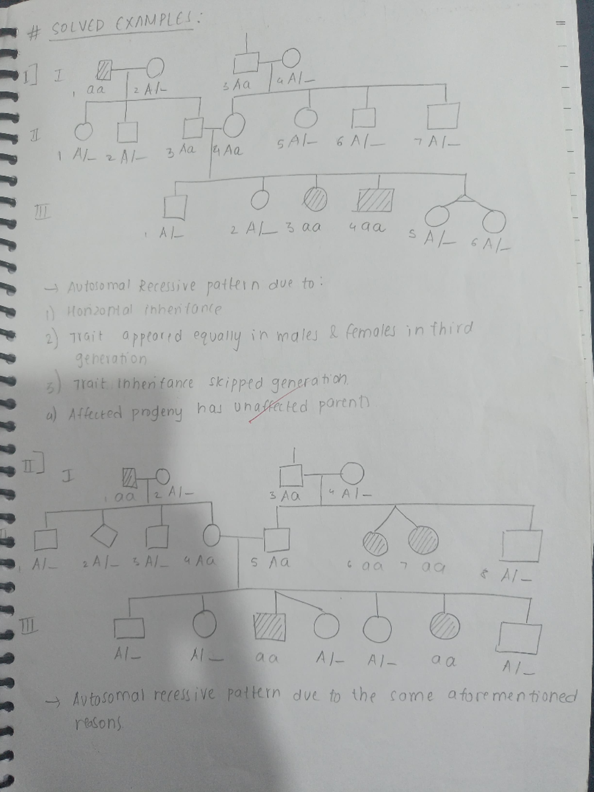 Pedigree solved - jkk - SoLVED CXMPLES .: AJ aa 2 A/ 3 Aa A 30705o mal Recessive patlern due to ...