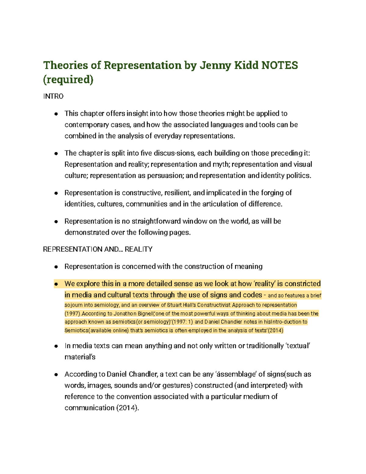 Theories of Representation by Jenny Kidd Notes - Theories of ...