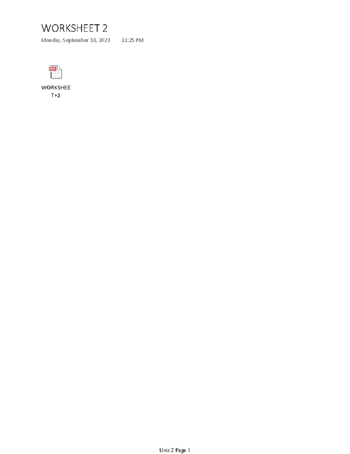 Worksheet 2 - WORKSHEE T+ WORKSHEET 2 Monday, September 18, 2023 11:25 ...