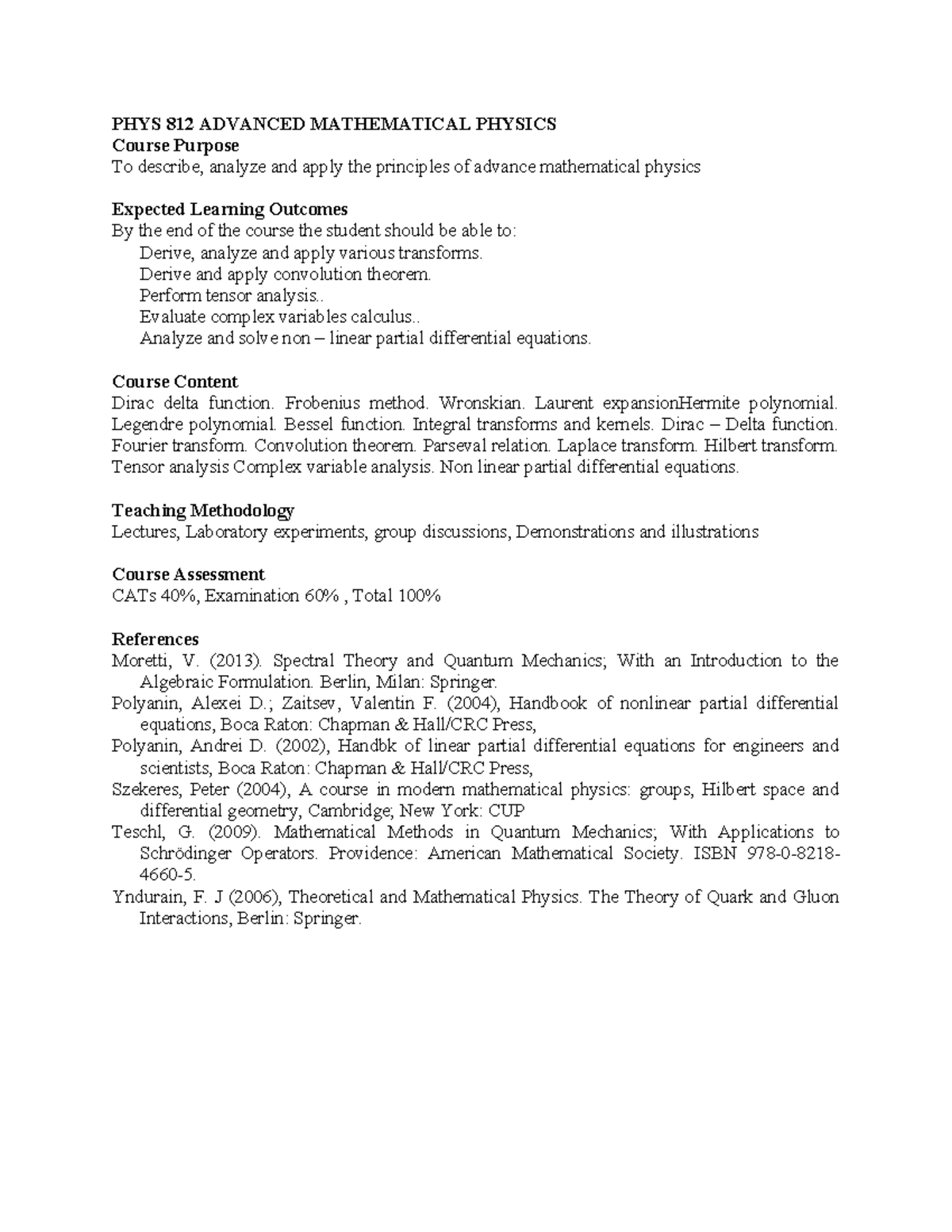 PHYS 812 Advanced Mathematical Physics - PHYS 812 ADVANCED MATHEMATICAL ...