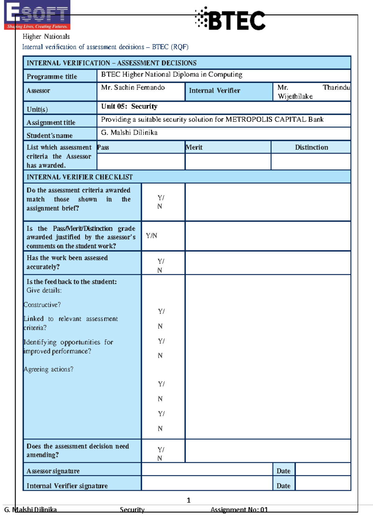 Security Assignment Mark-up - 1 Higher Nationals Internal verification ...
