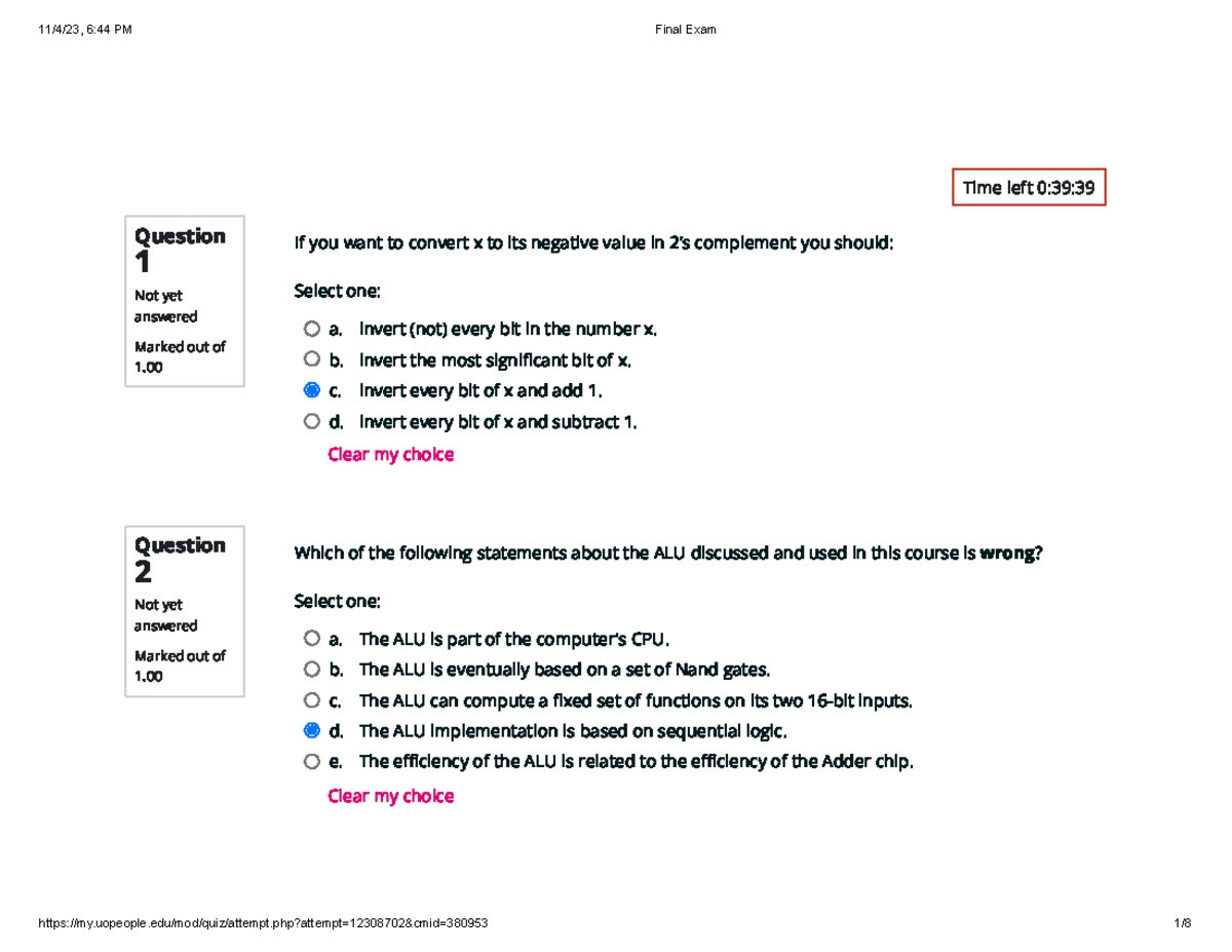 Final Exam - Scored 100/100 - Question 1 Not yet answered Marked out of ...