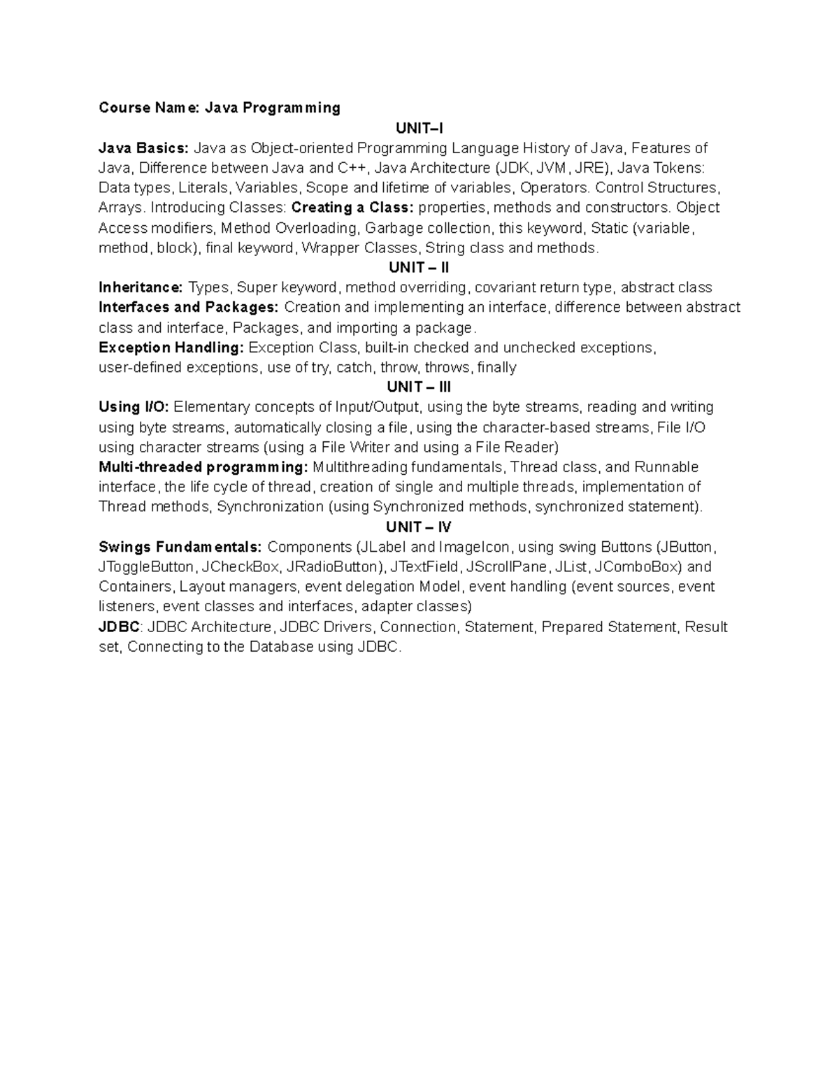 Course Name Java Programming - Course Name: Java Programming UNIT–I Java Basics: Java as - Studocu