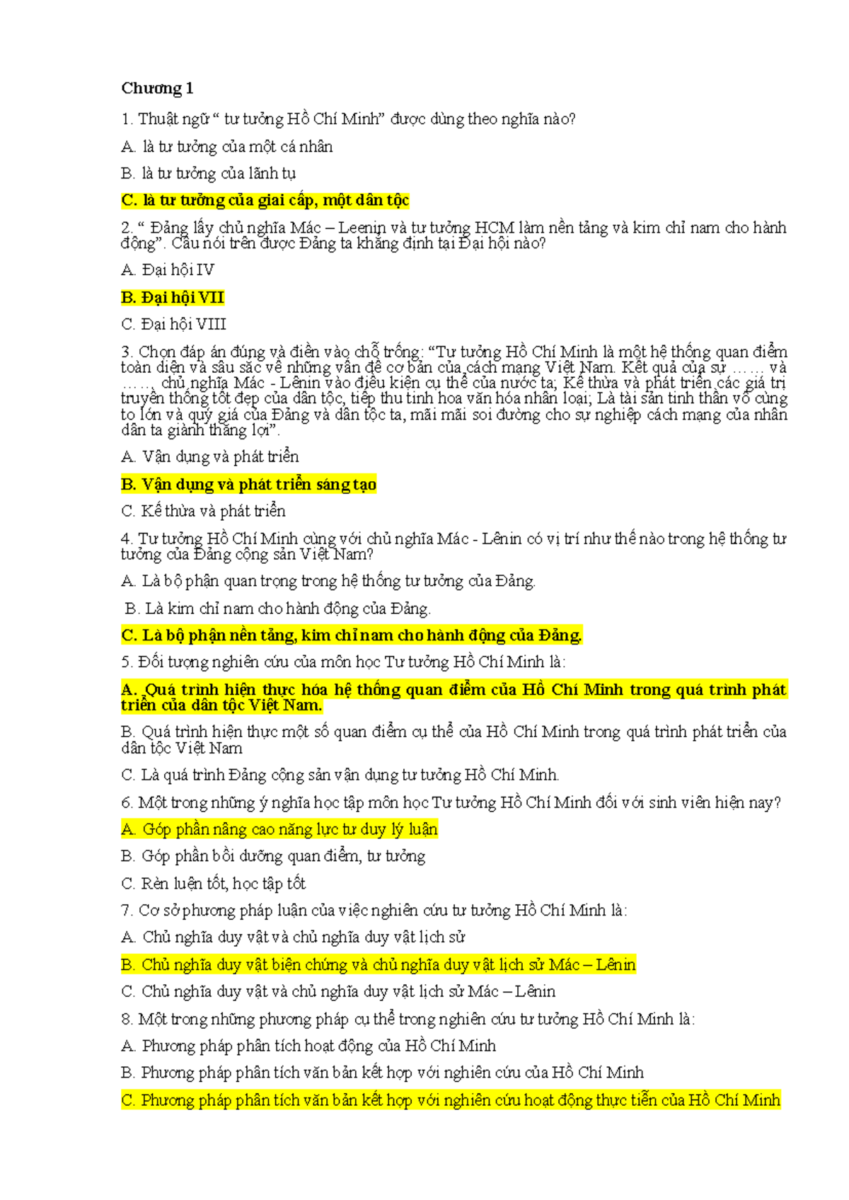 Lsd-gk - Lịch sử Đảng giữa kì - Chương 1 Thuật ngữ “ tư tưởng Hồ Chí Minh” được dùng theo nghĩa ...