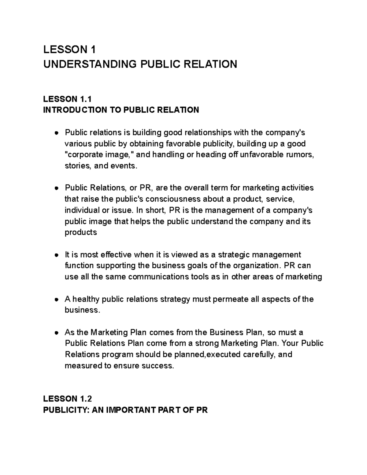 Public Relation AND Advocacy Marketing - Lesson 1 - LESSON 1 ...