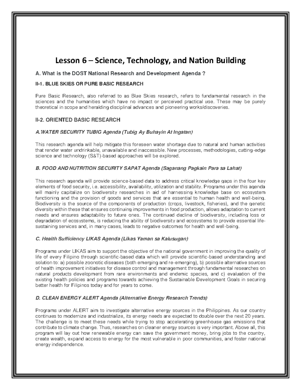 Science Tech and Nation Building B - Lesson 6 – Science, Technology ...