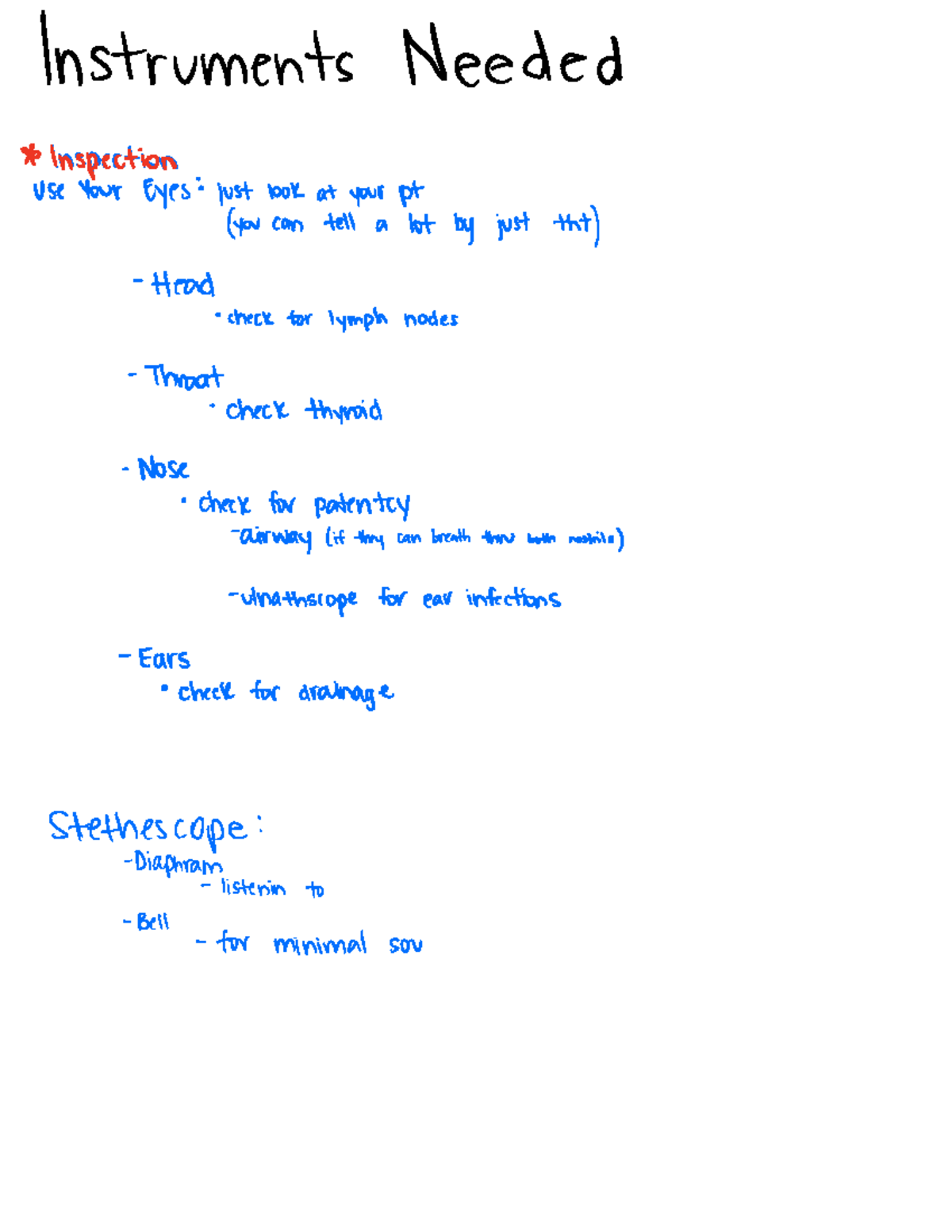 Physical Assessment Notes - Instruments Needed Inspection UseYour Eyes ...