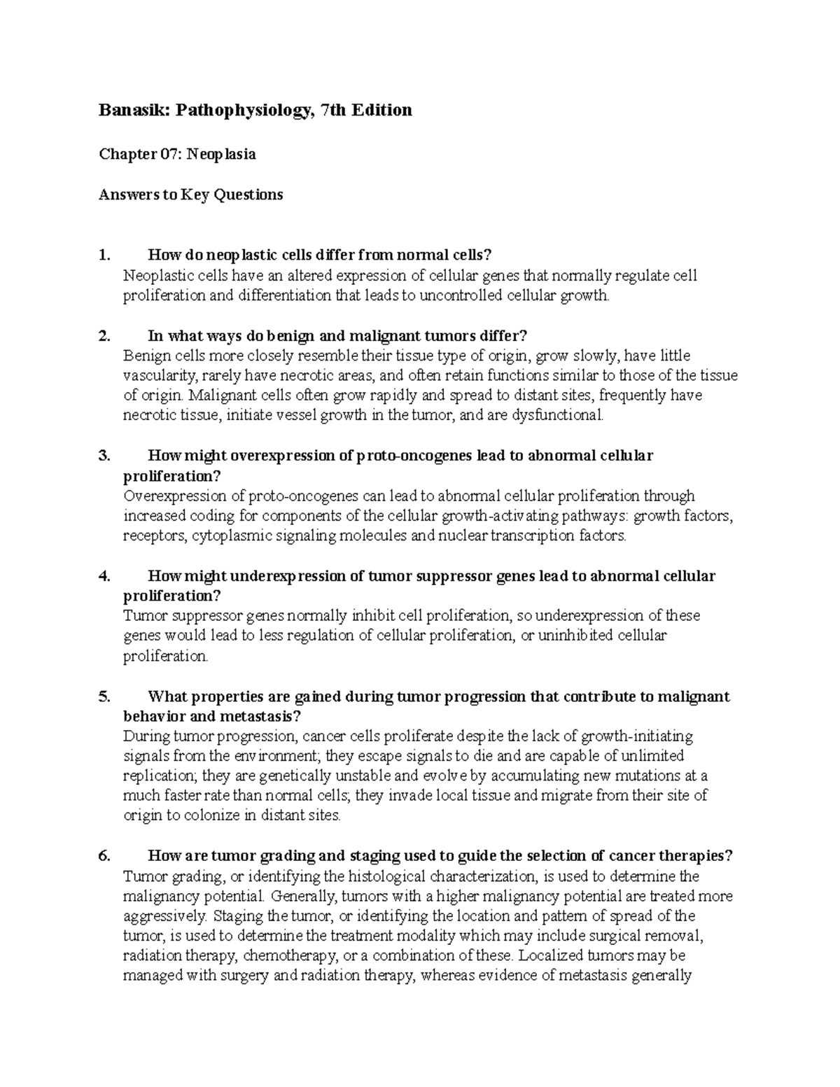 Chapter 007 bansik practice questions - Banasik: Pathophysiology, 7th ...