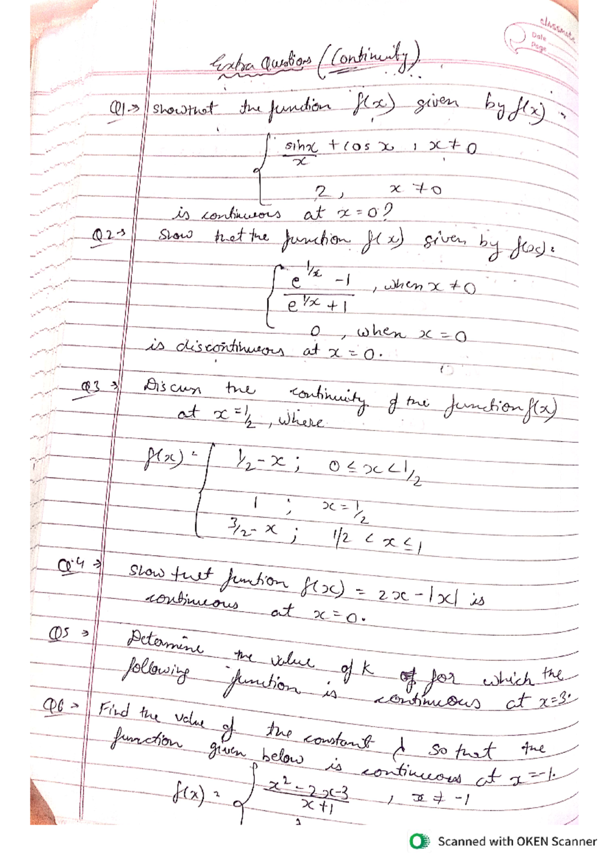 Continuity extra questions - Mathematics: Applications and Interpretation SL - Studocu