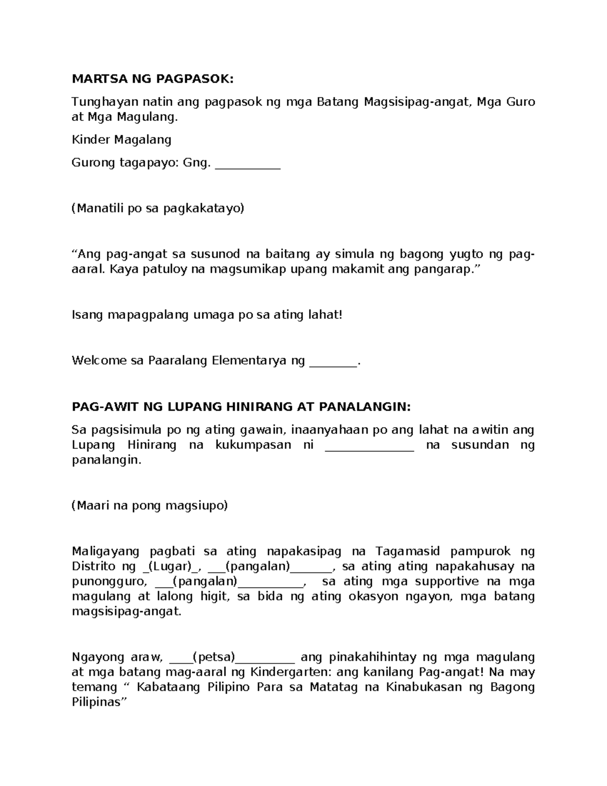 Moving UP Script - MARTSA NG PAGPASOK: Tunghayan natin ang pagpasok ng ...