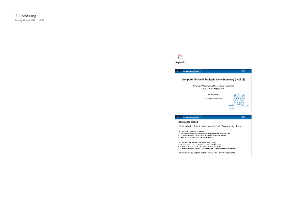 Lecture 2 - Computer Vision II: Multiple view geometry - chapter02... 2. Vorlesung Sonntag, 23 ...