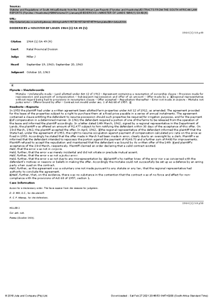 Steyn v motors - Case summaries - STEYN v LSA MOTORS LTD [1994] 1 All ...