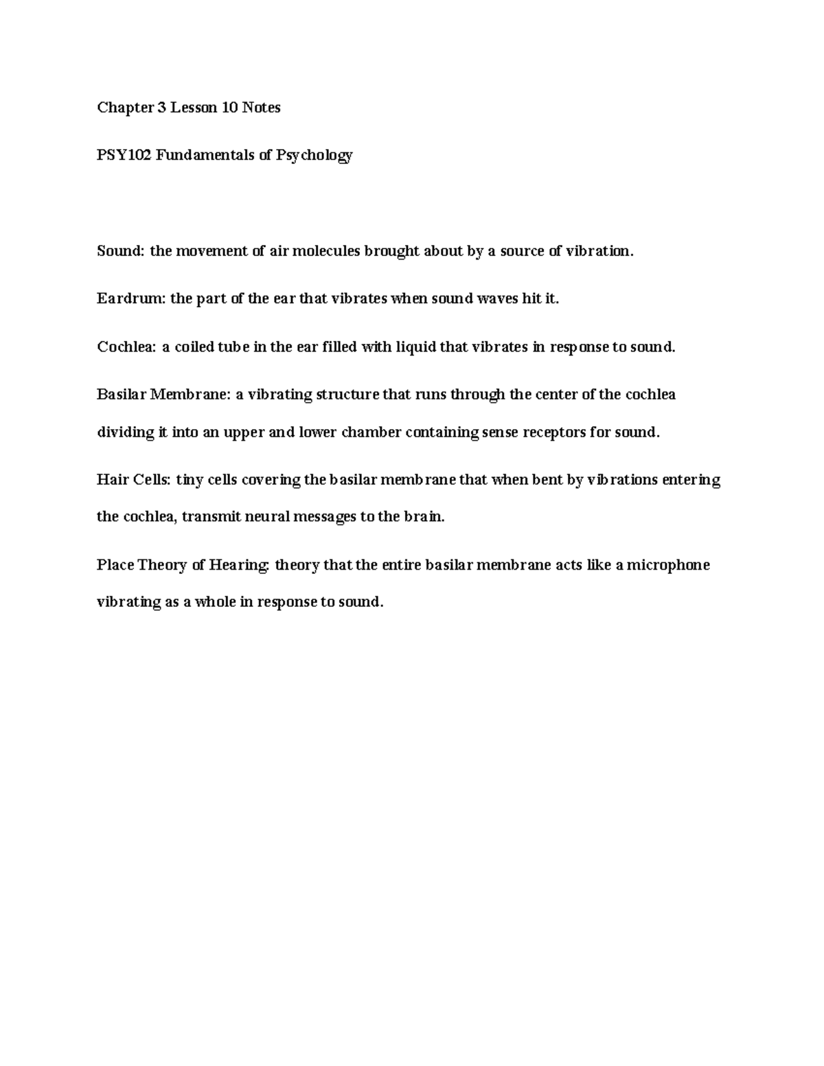 Chapter 3 lesson 10 notes - Chapter 3 Lesson 10 Notes PSY102 ...