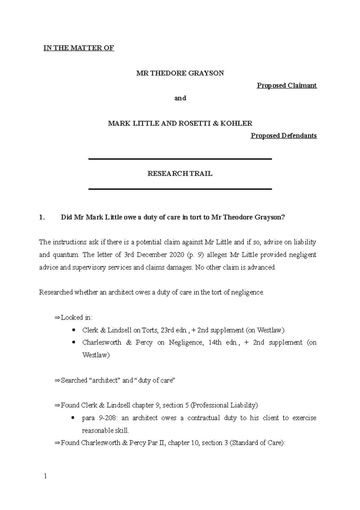 MOCK Research Trail Example - IN THE MATTER OF MR THEDORE GRAYSON ...