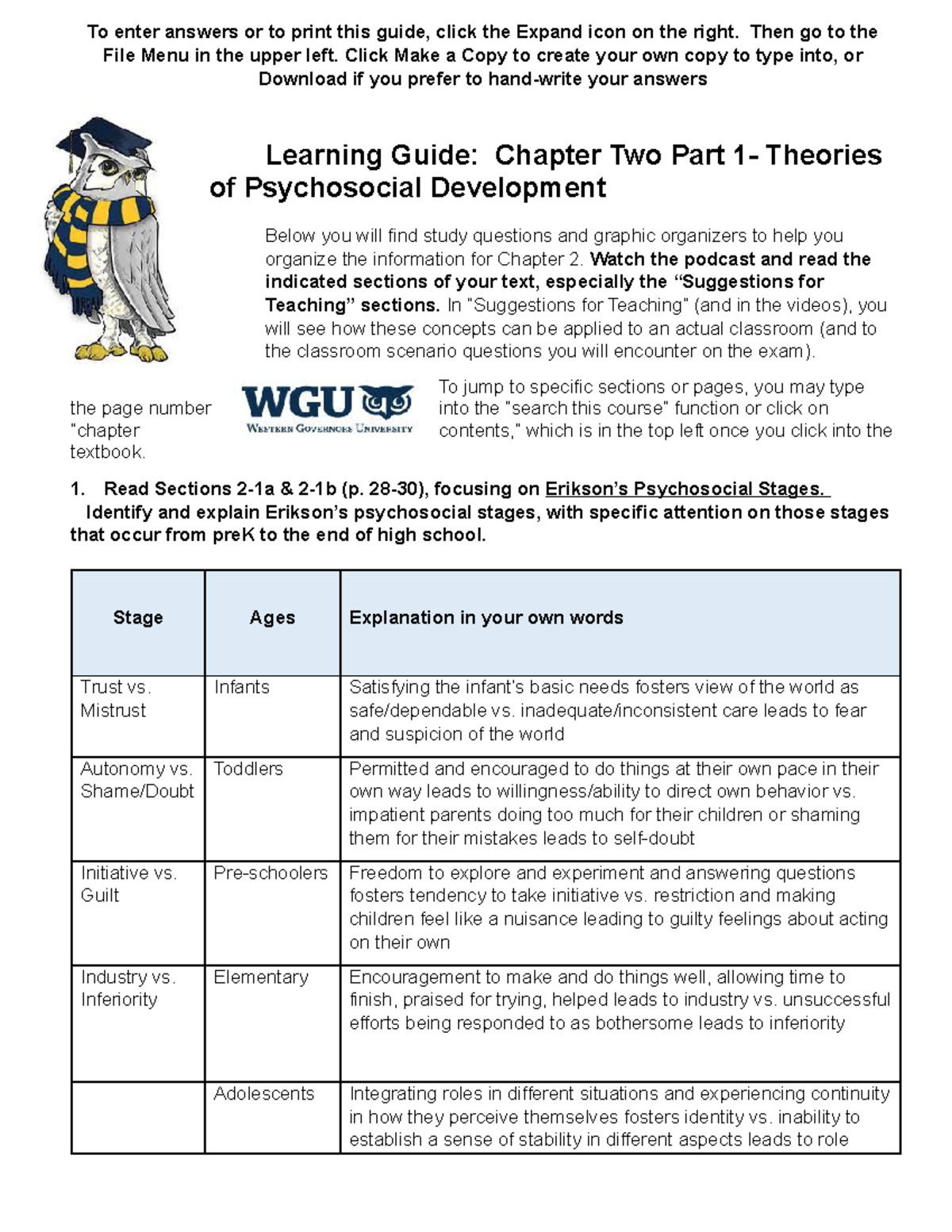 Chapter 2 Part I Learning Guide - To enter answers or to print this ...