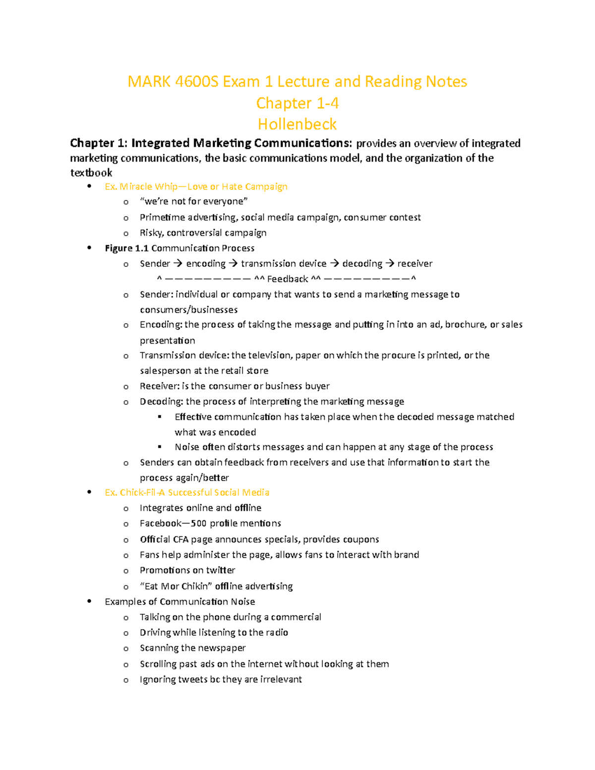 MARK 4600S Hollenbeck Exam 1 Notes - MARK 4600S Exam 1 Lecture and ...