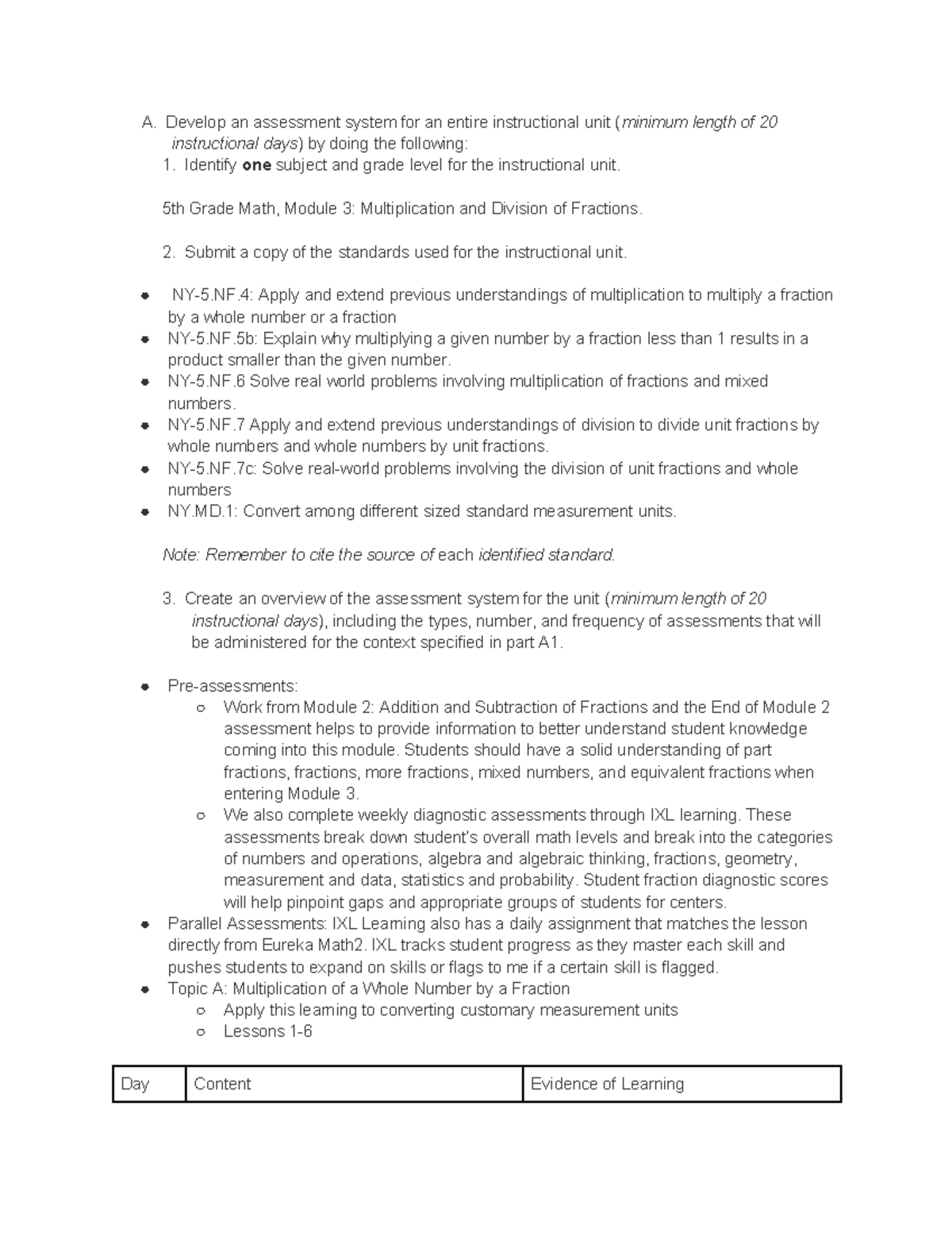 D184 Task 4 - Passed Assignment - A. Develop an assessment system for an entire instructional ...