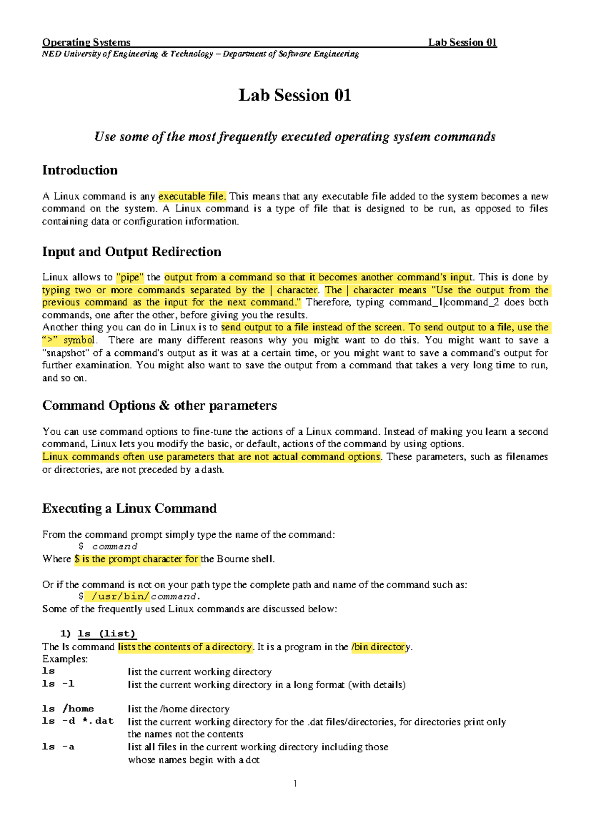 Lab 1 OS - OS LAB 1 - NED University of Engineering & Technology ...