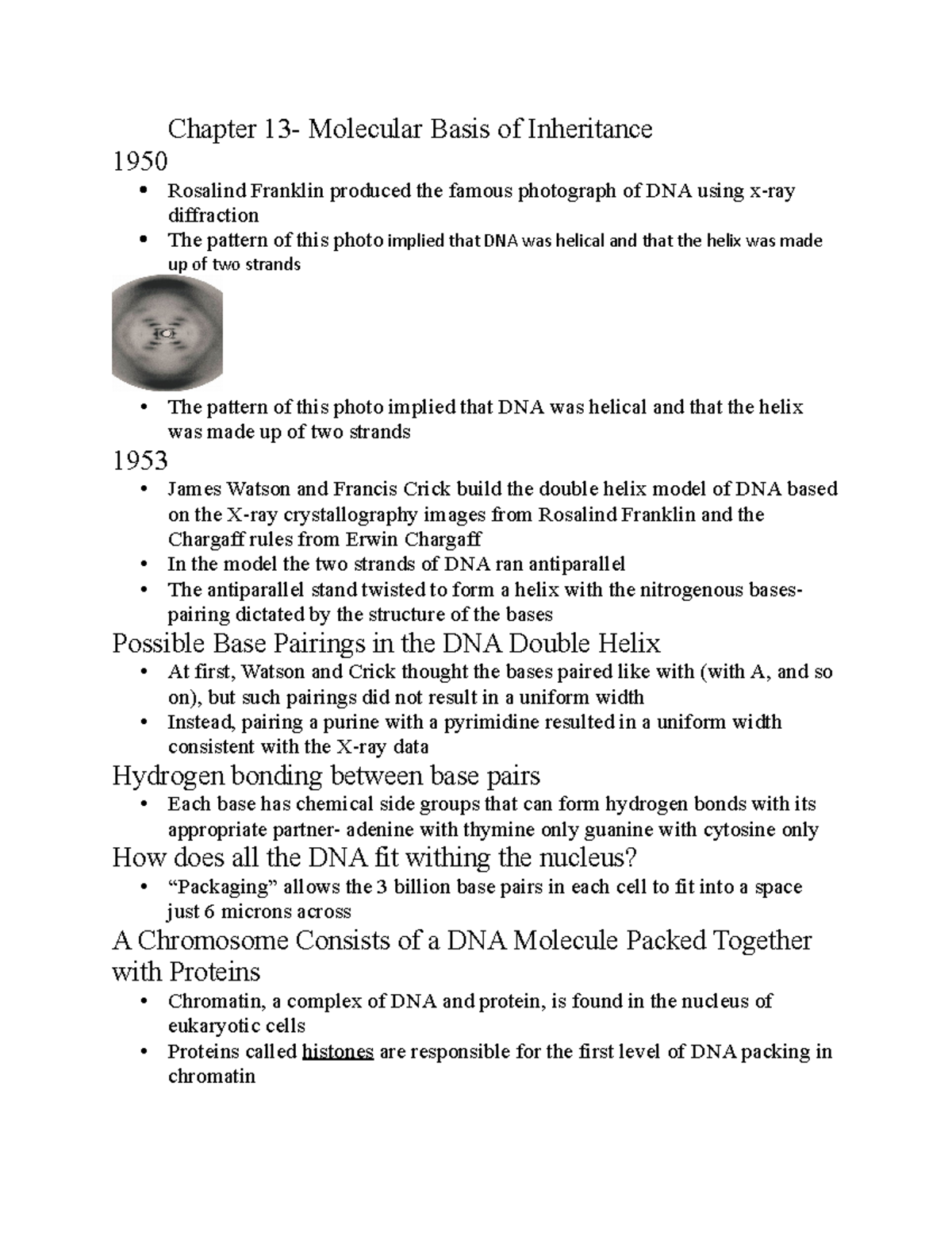 Chapter 13- Bio Notes - Chapter 13- Molecular Basis of Inheritance 1950 ...