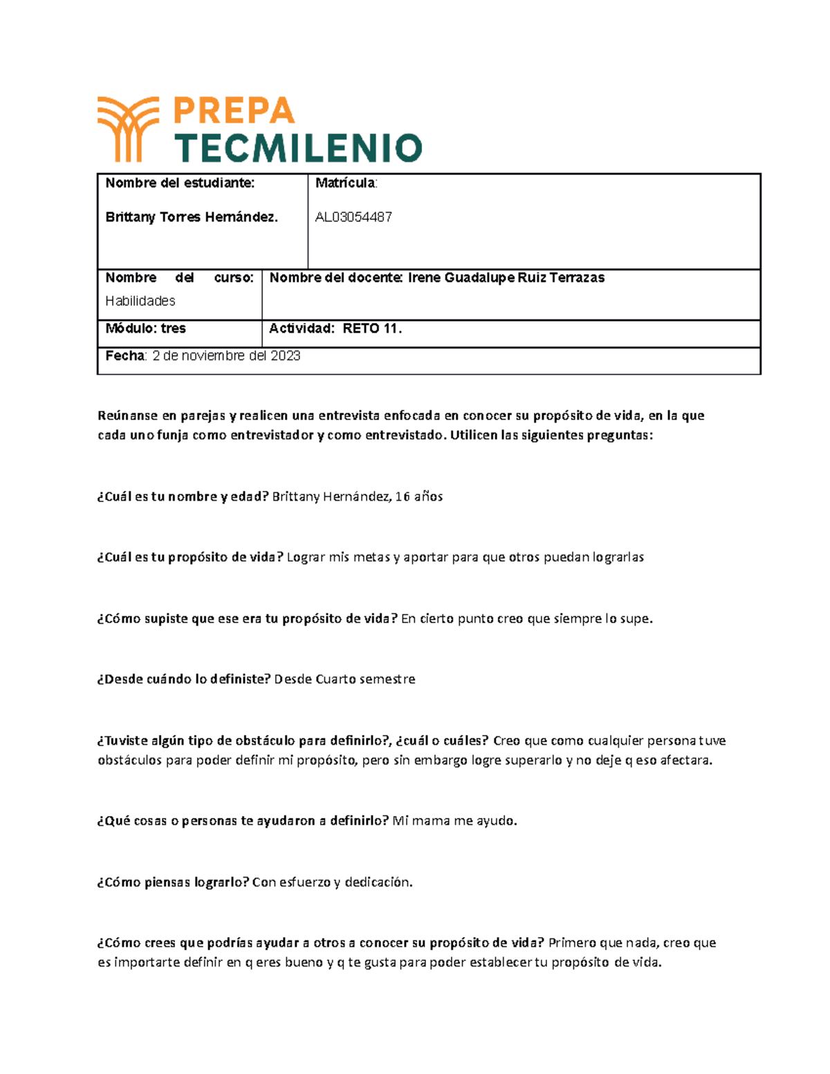 RETO 11 Habi lidades - RETO 11 - Nombre del estudiante: Brittany Torres ...