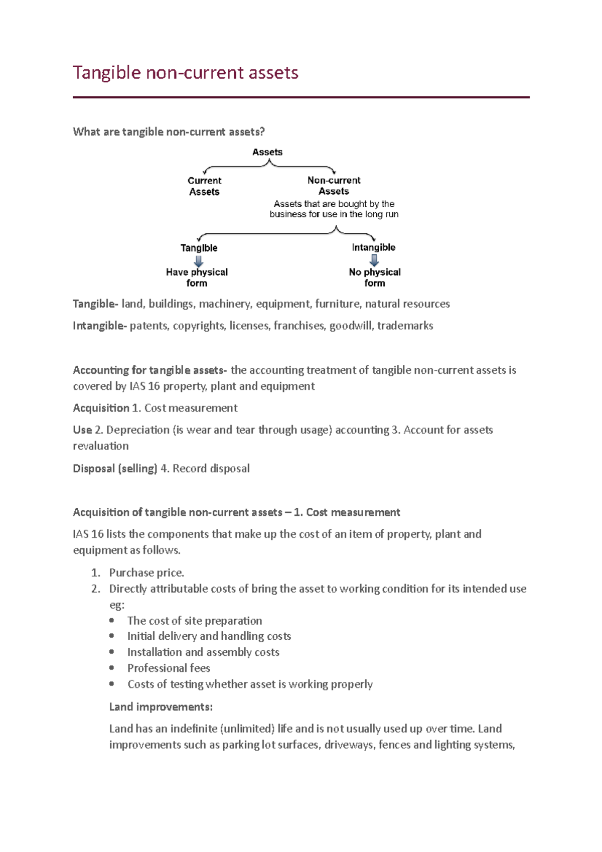 Accounting 20th oct 2020 - Tangible non-current assets What are ...